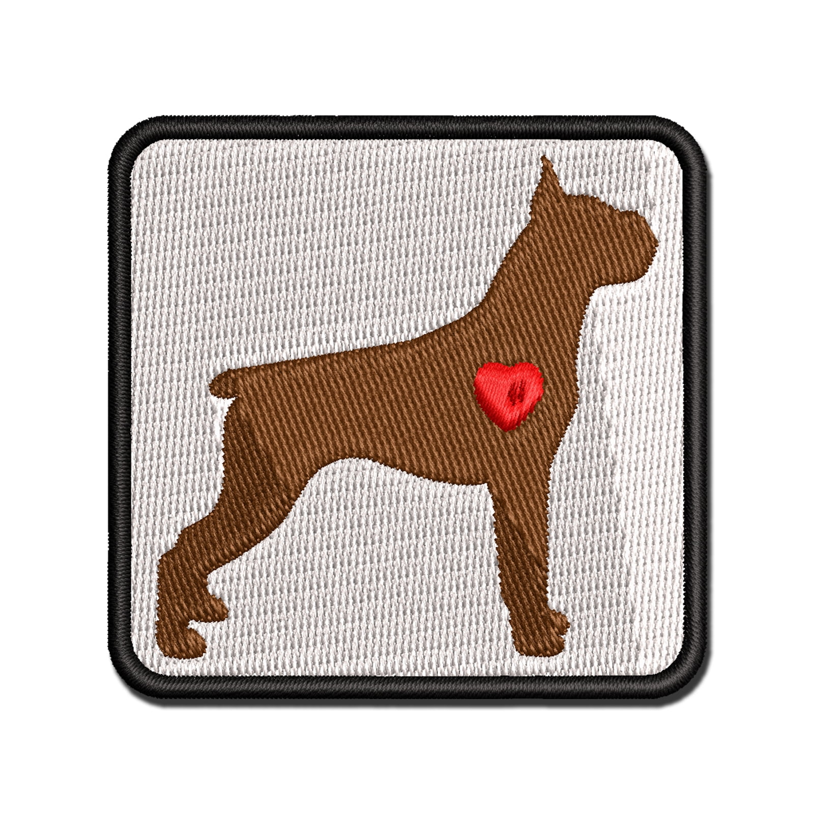 Boxer Dog with Heart Applique Multi-Color Embroidered Iron-On Patch - 2 ...