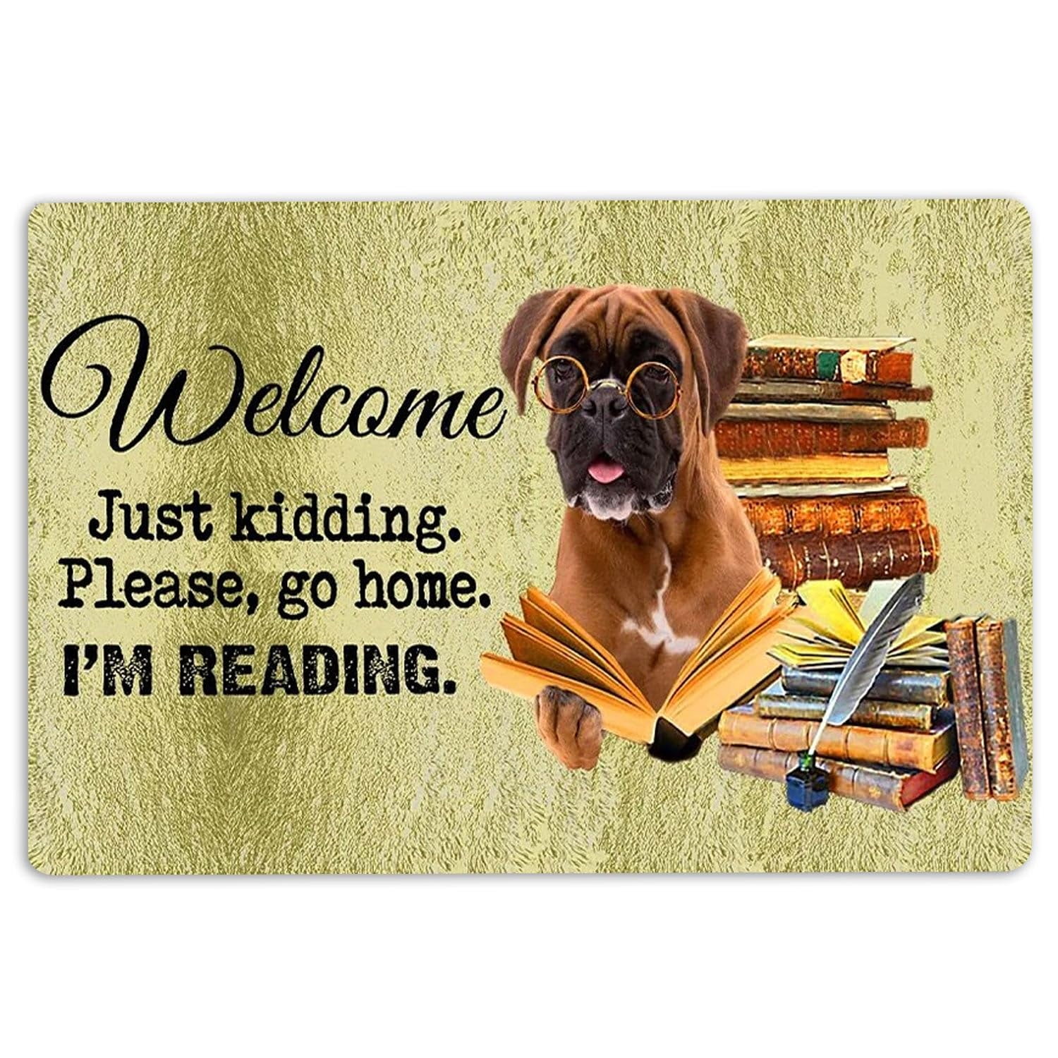 Boxer Door Mat Boxer Dog and Book Please Go Home I'm Reading Welcome ...
