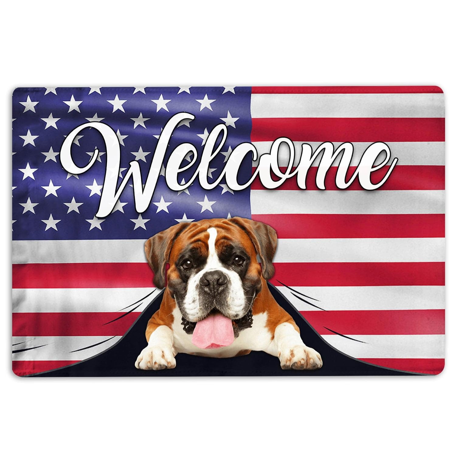 Boxer Door Mat Funny Boxer Dog Welcome American Flag USA Patriotic Welcome Non-Slip Mats Funny ...