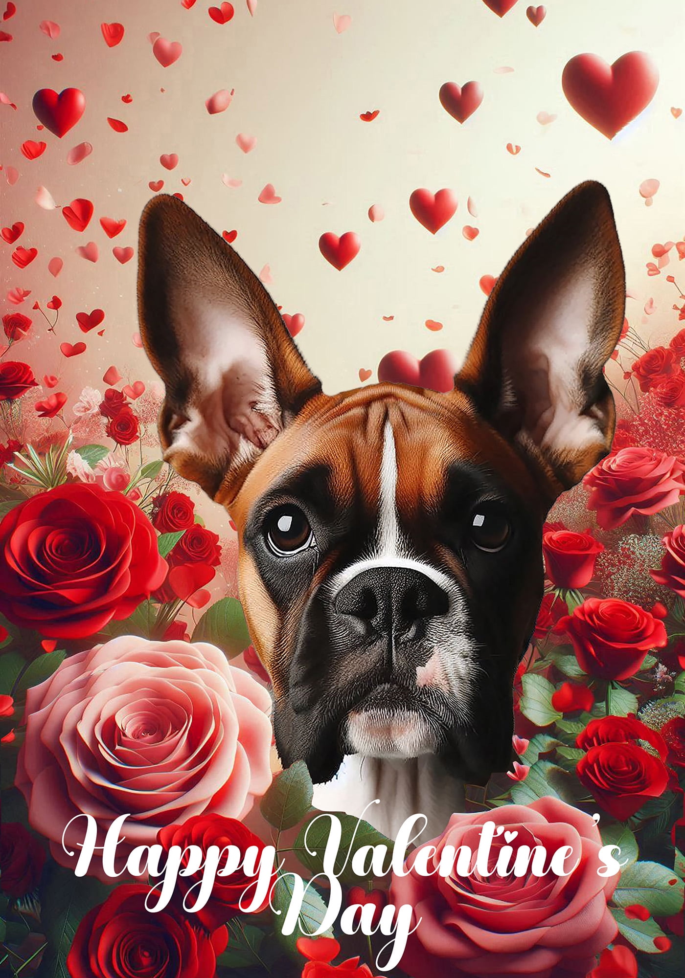 Boxer Fawn Cropped - Best of Breed Valentines Day Outdoor House Flag 28 ...