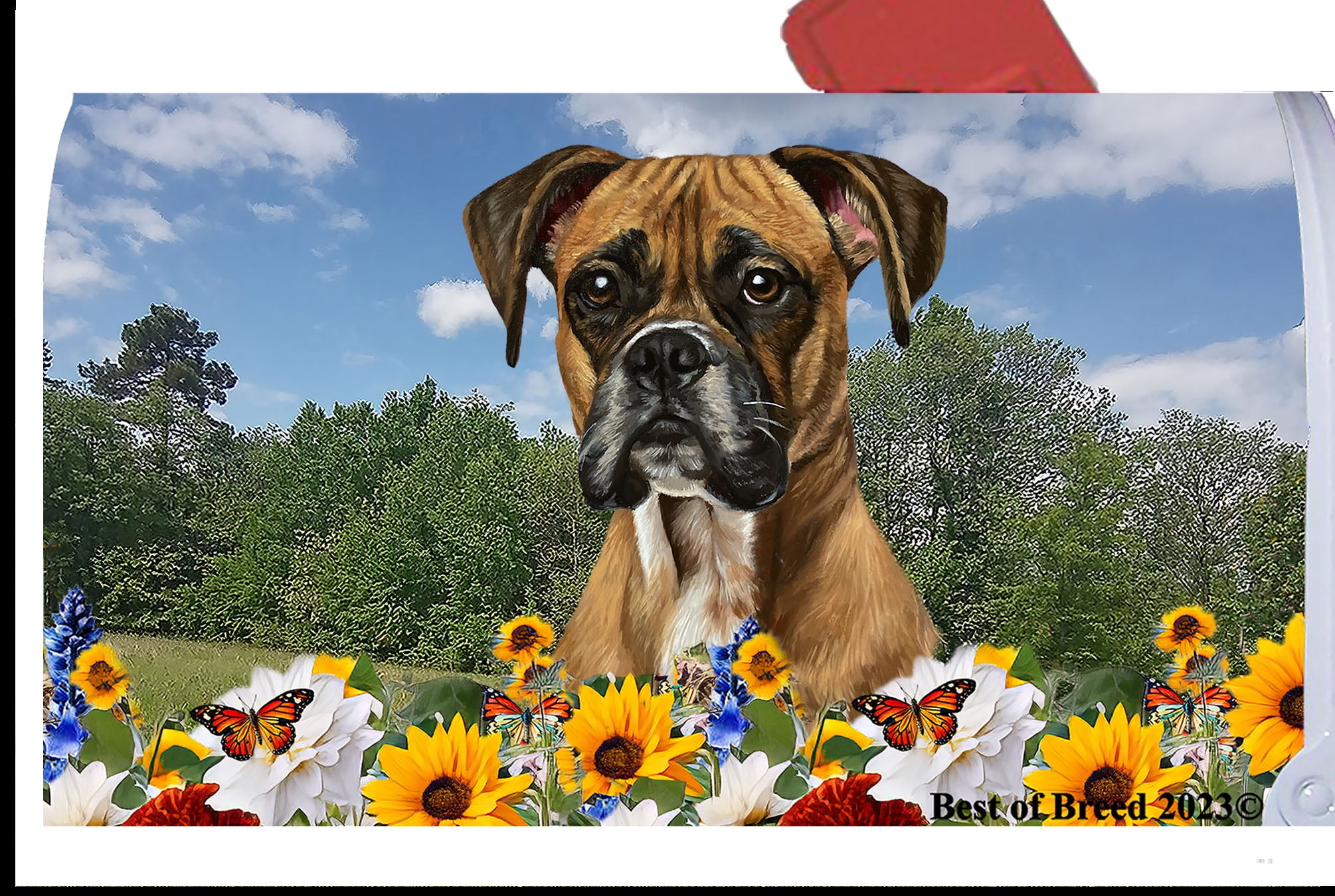 Boxer Fawn Uncropped - Best of Breed Summer Flowers Mailbox Cover Hi ...