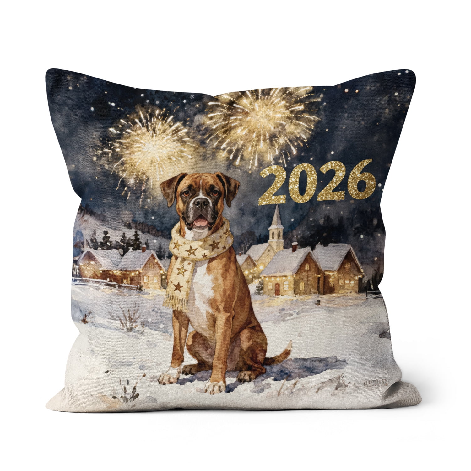 Boxer Happy New Year 2026 with Fireworks on New Year's Eve Pillow ...