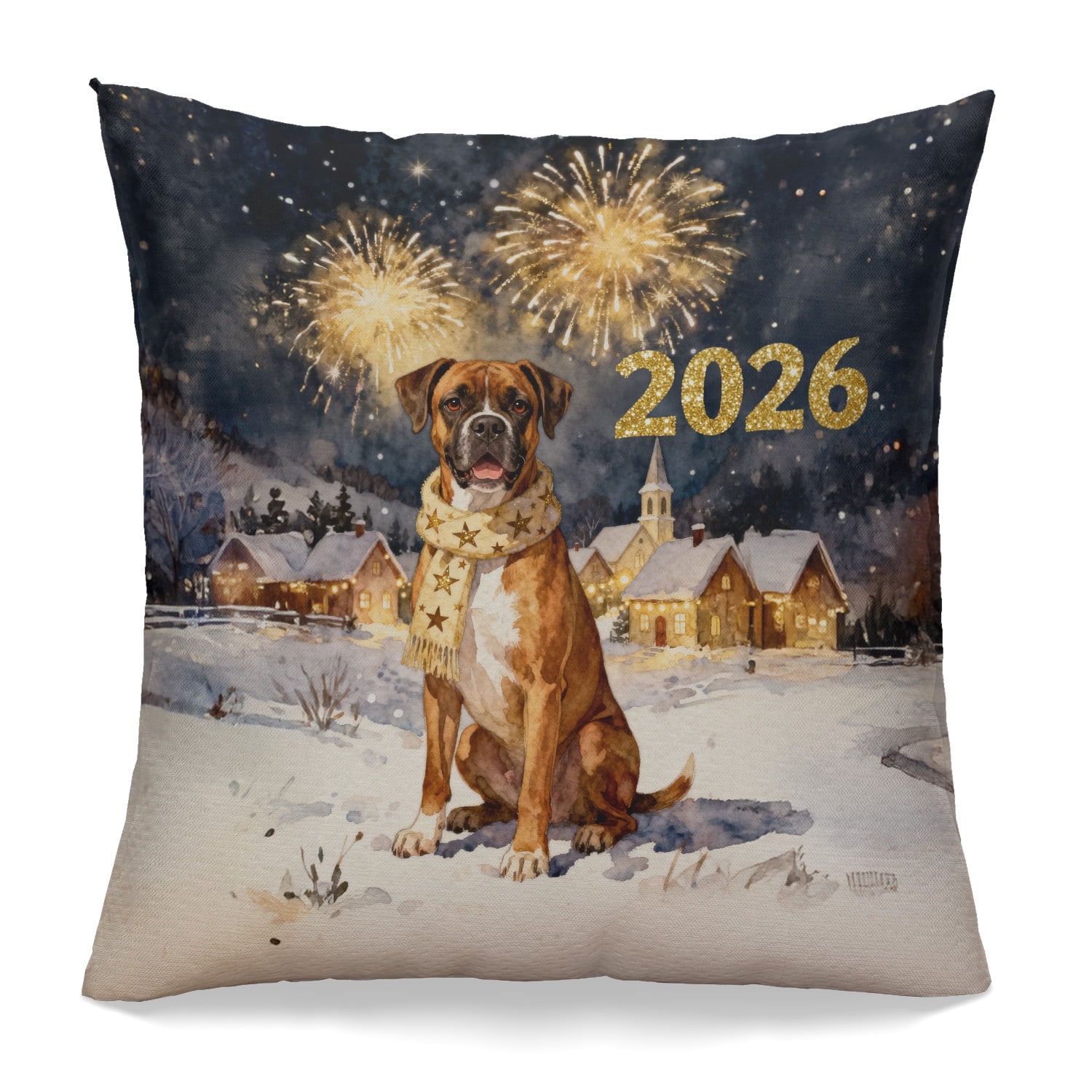 Boxer Happy New Year 2026 with Fireworks on New Year's Eve Pillowcase ...
