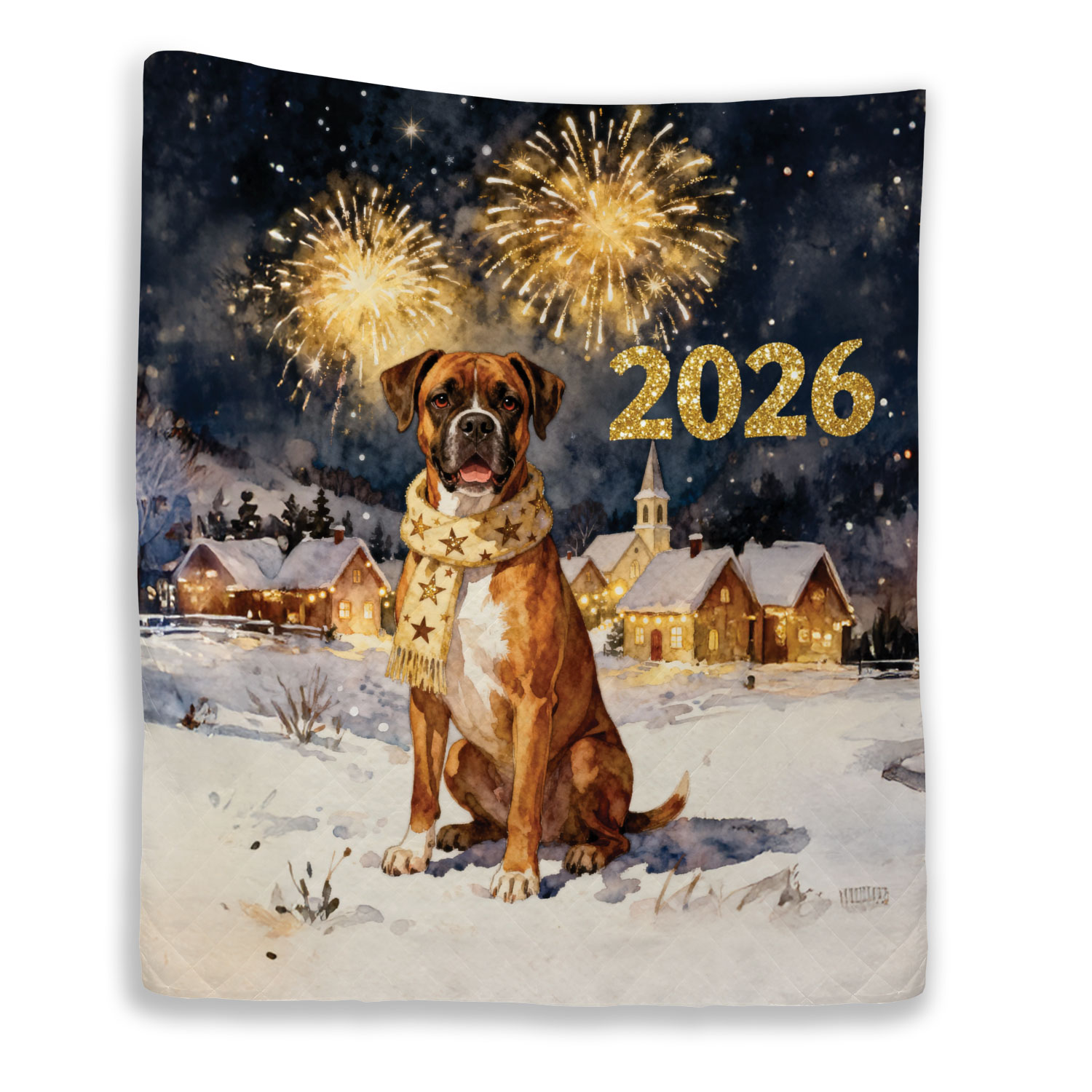 Boxer Happy New Year 2026 with Fireworks on New Year's Eve Quilt ...