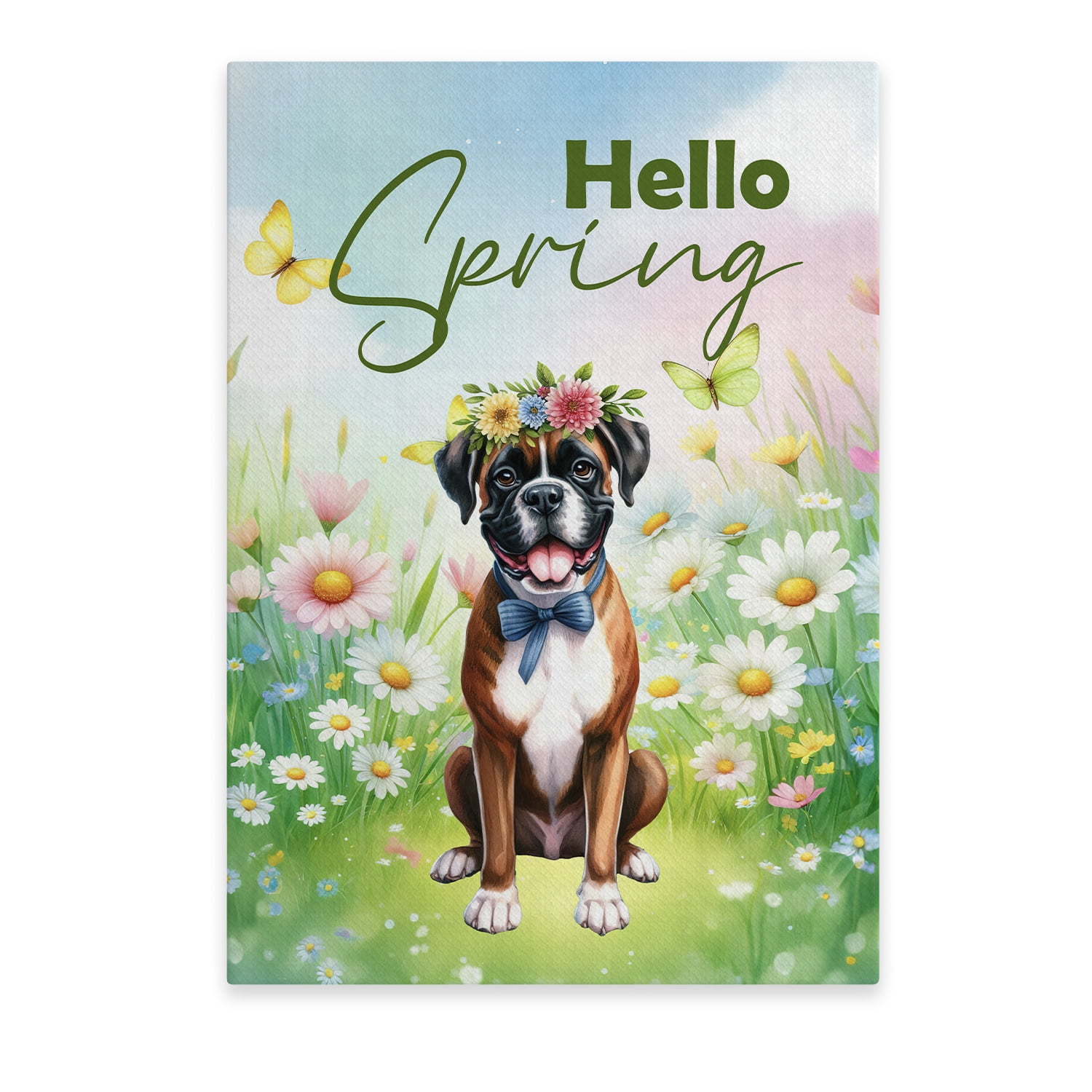 Boxer Hello Spring Time Flower Floral Nature Vertical Matte Canvas Poster Boxers Dog Lover Gifts ...