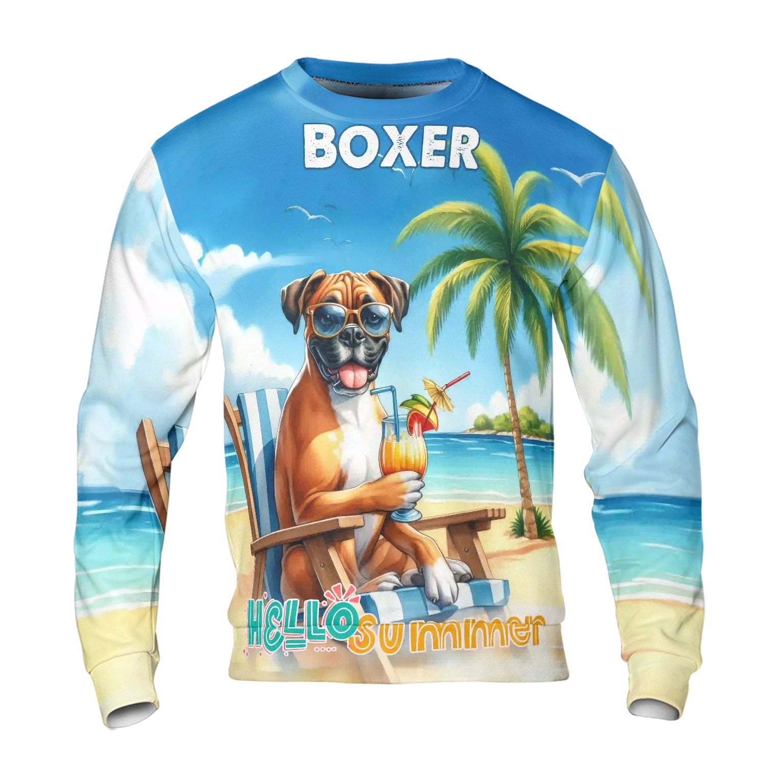 Boxer Hello Summer Beach Theme with Sunglasses and Tropical Cocktail ...