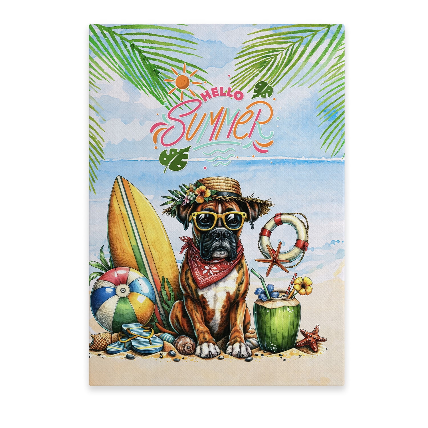 Boxer Hello Summer with Sunglasses and Surfboard Tropical Vibes ...
