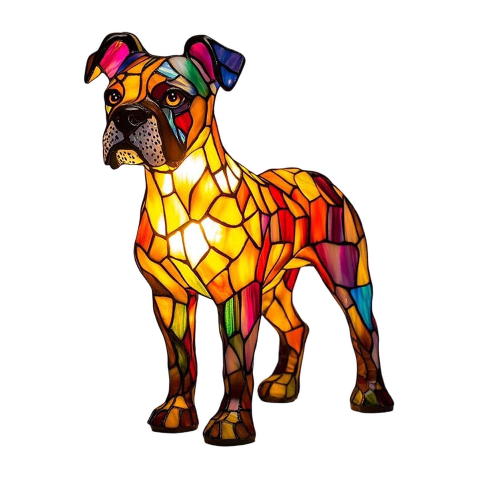 Boxer Lamp Stained Glass, Dog Series Art Night Light, Stained Resin ...