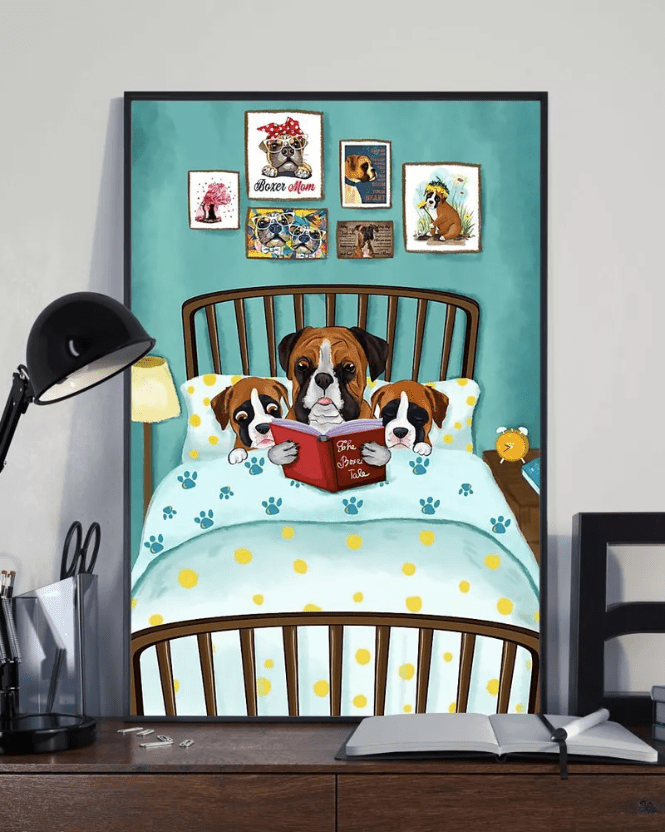 Boxer Mom Reading Story Puppy Boxer Dog Poster 16 x 24 Inch Poster ...