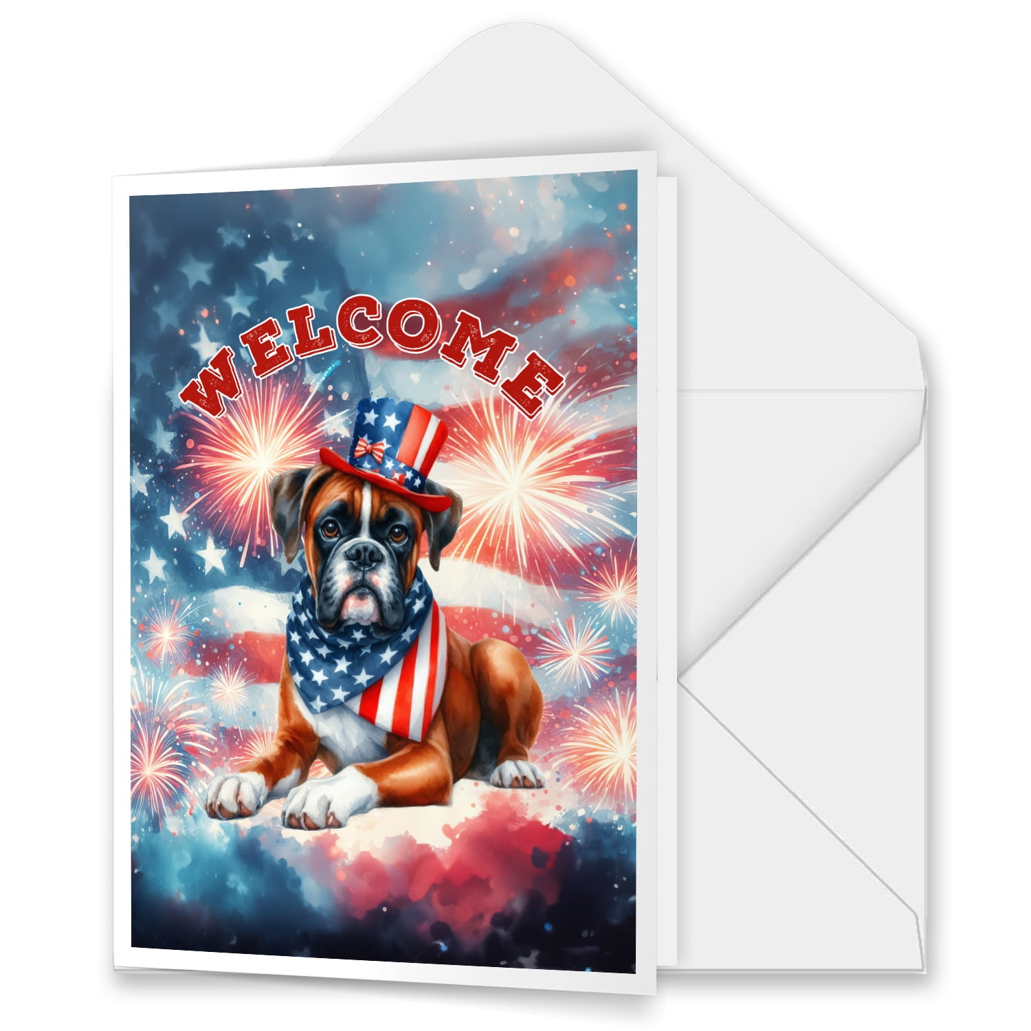Boxer Patriotic Welcome for 4Th of July Independence Day 5x7in Folded ...