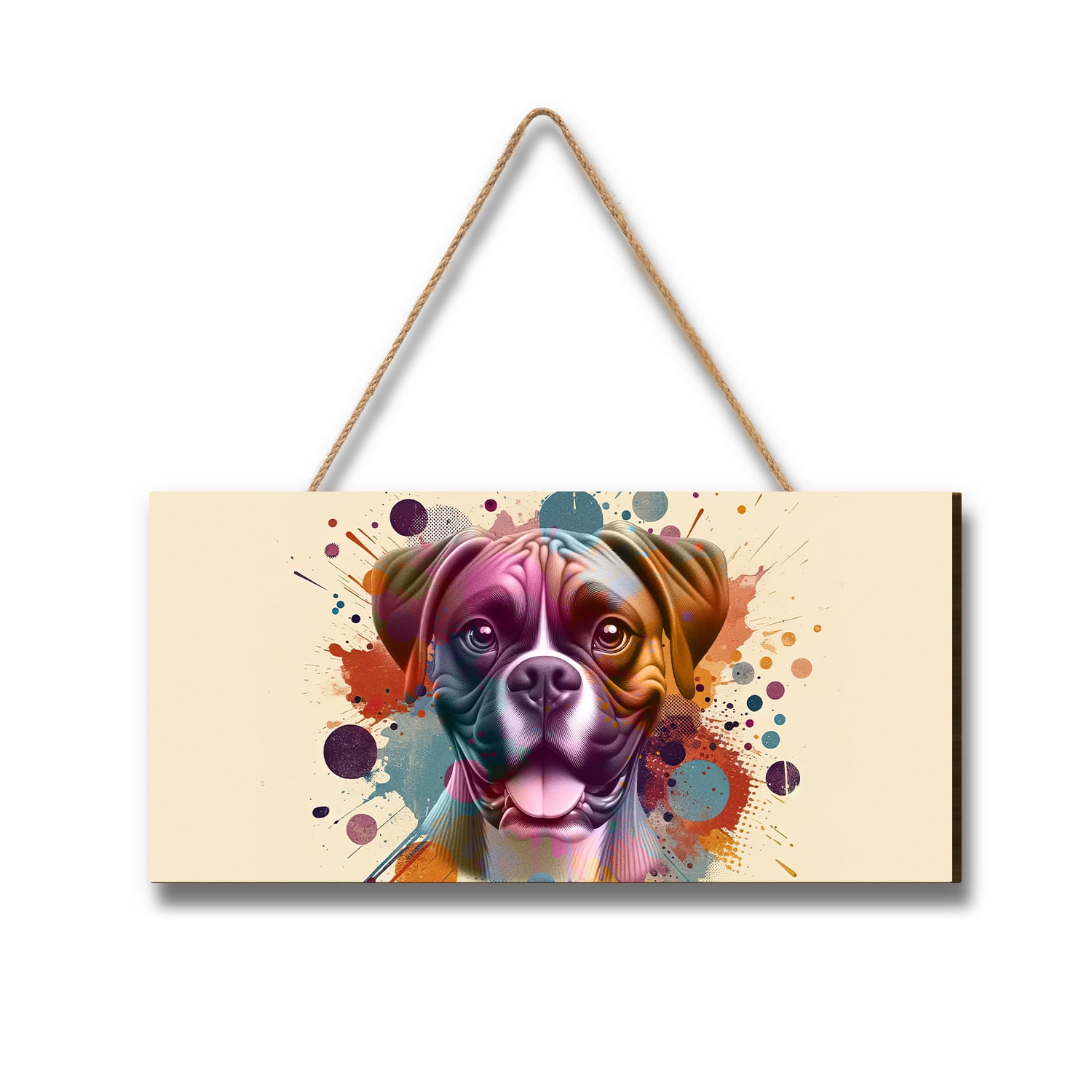 Boxer Portrait Watercolor Vintage Retro Styles Landscape Wood Sign ...