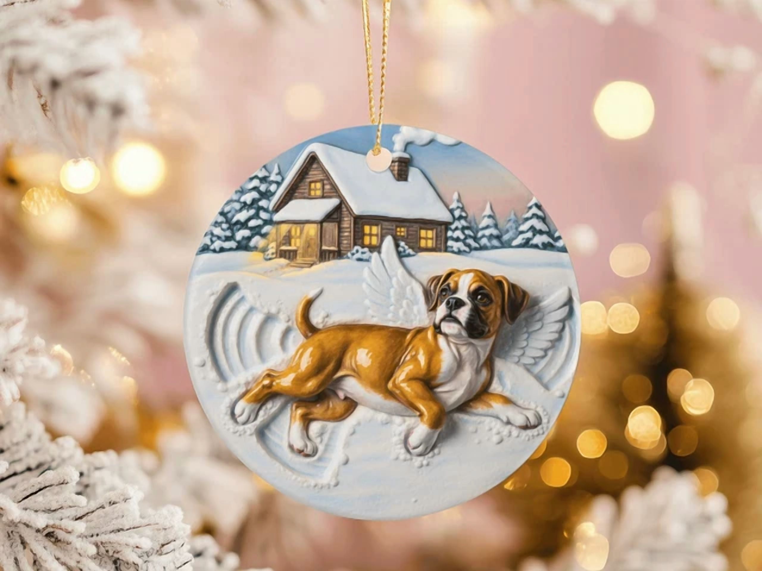 Boxer Puppy Angel Snow Ornament Cute Winter Dog Pet Tribute Decor 2PCS ...