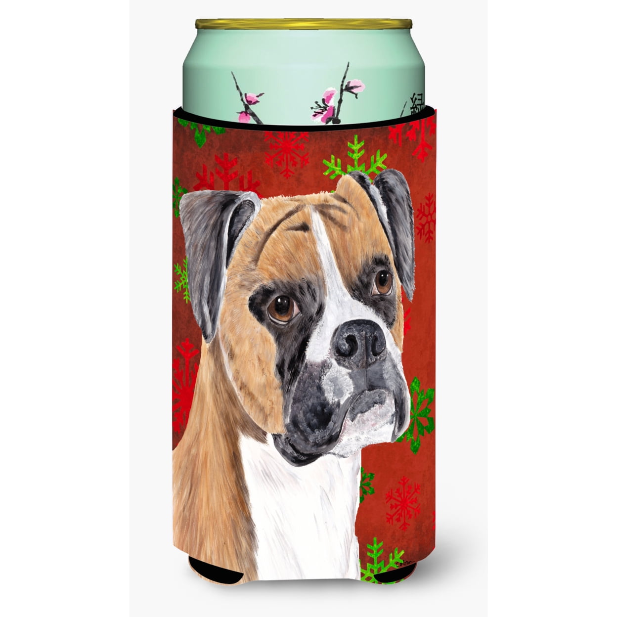 Boxer Red and Green Snowflakes Holiday Christmas Tall Boy Hugger ...
