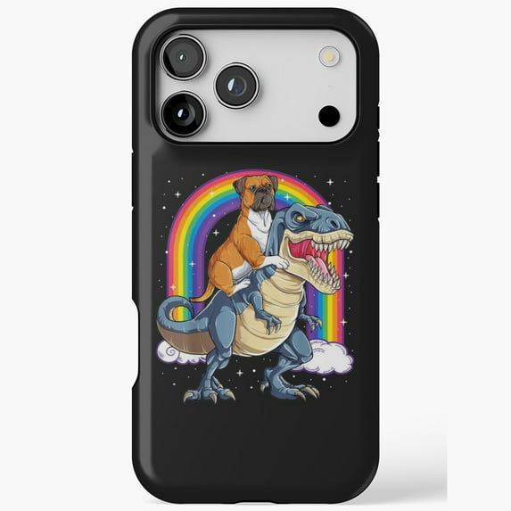 Boxer Riding T-Rex with Rainbow Cartoon Art Phone Case Compatible ...