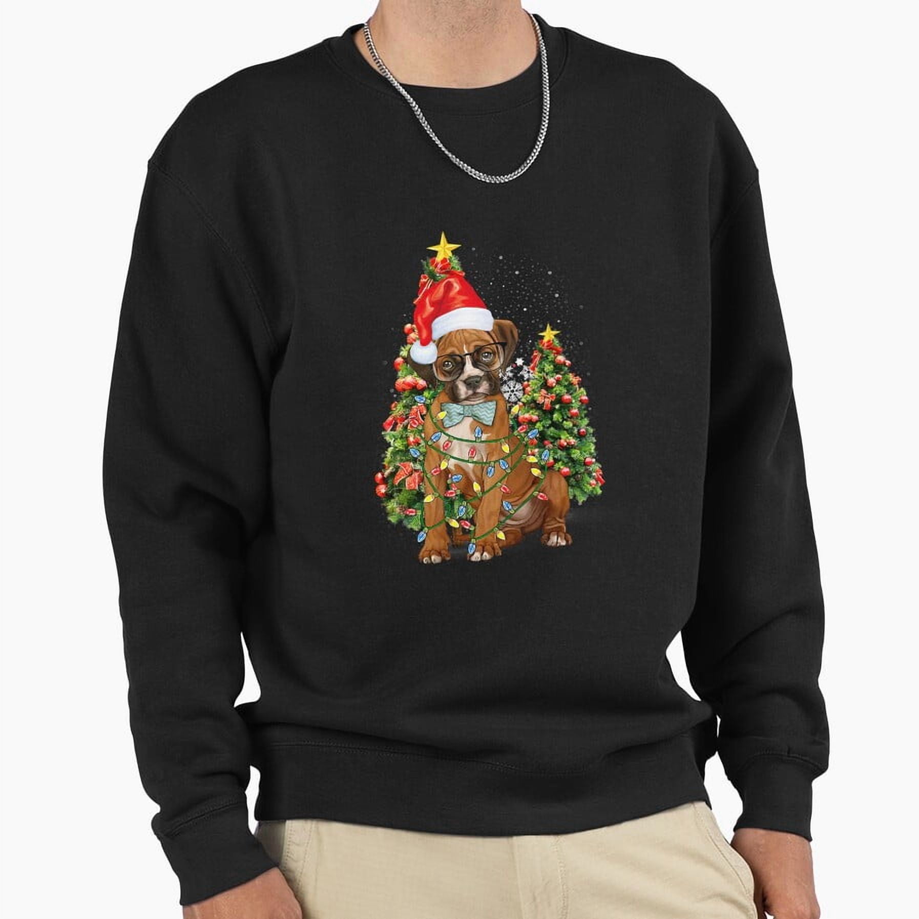 Boxer St. Nick Christmas Tree Lights Graphic Unisex Sweatshirt Funny ...