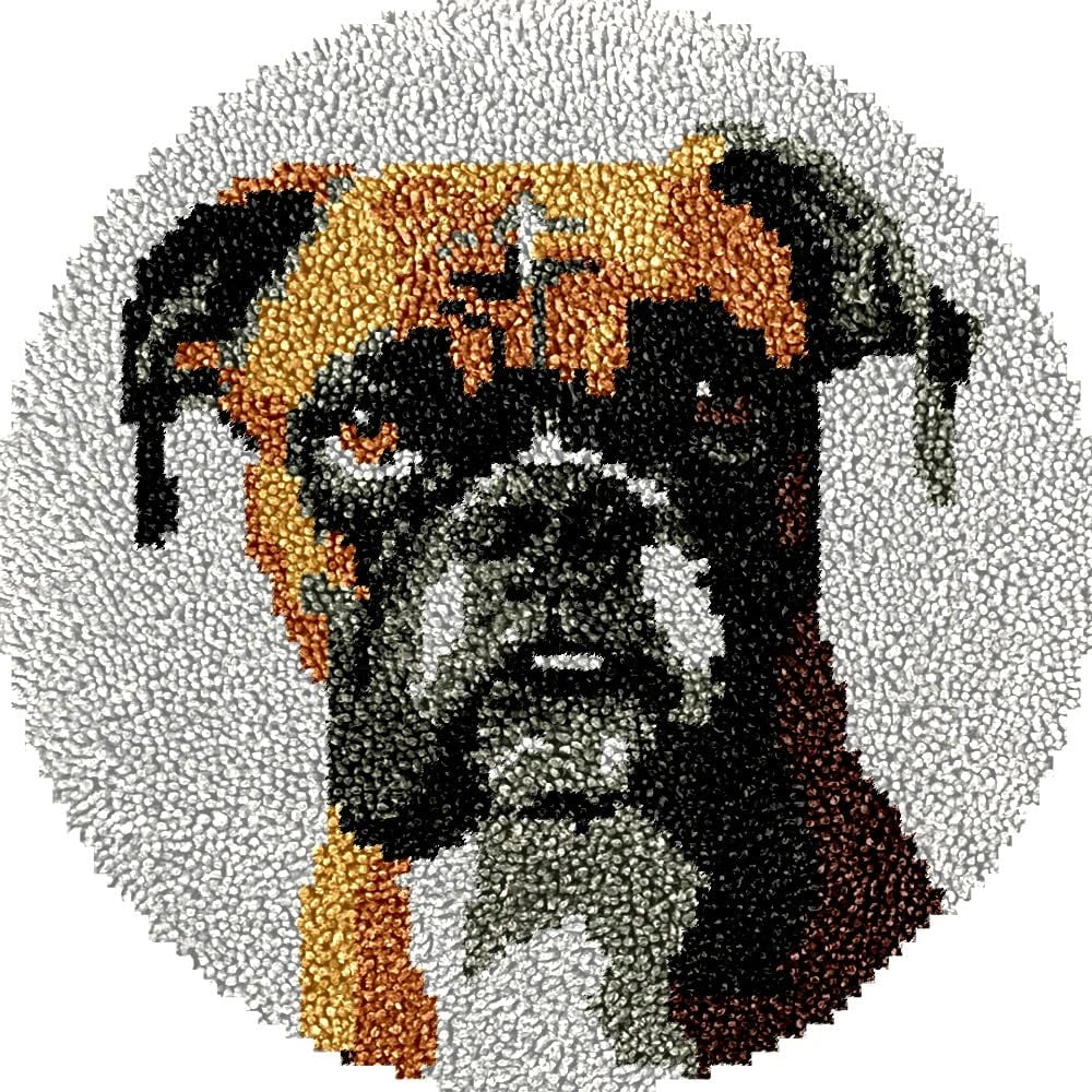Boxer Terrier Latch Hook Round Rug Kits Set for Starter Crochet ...