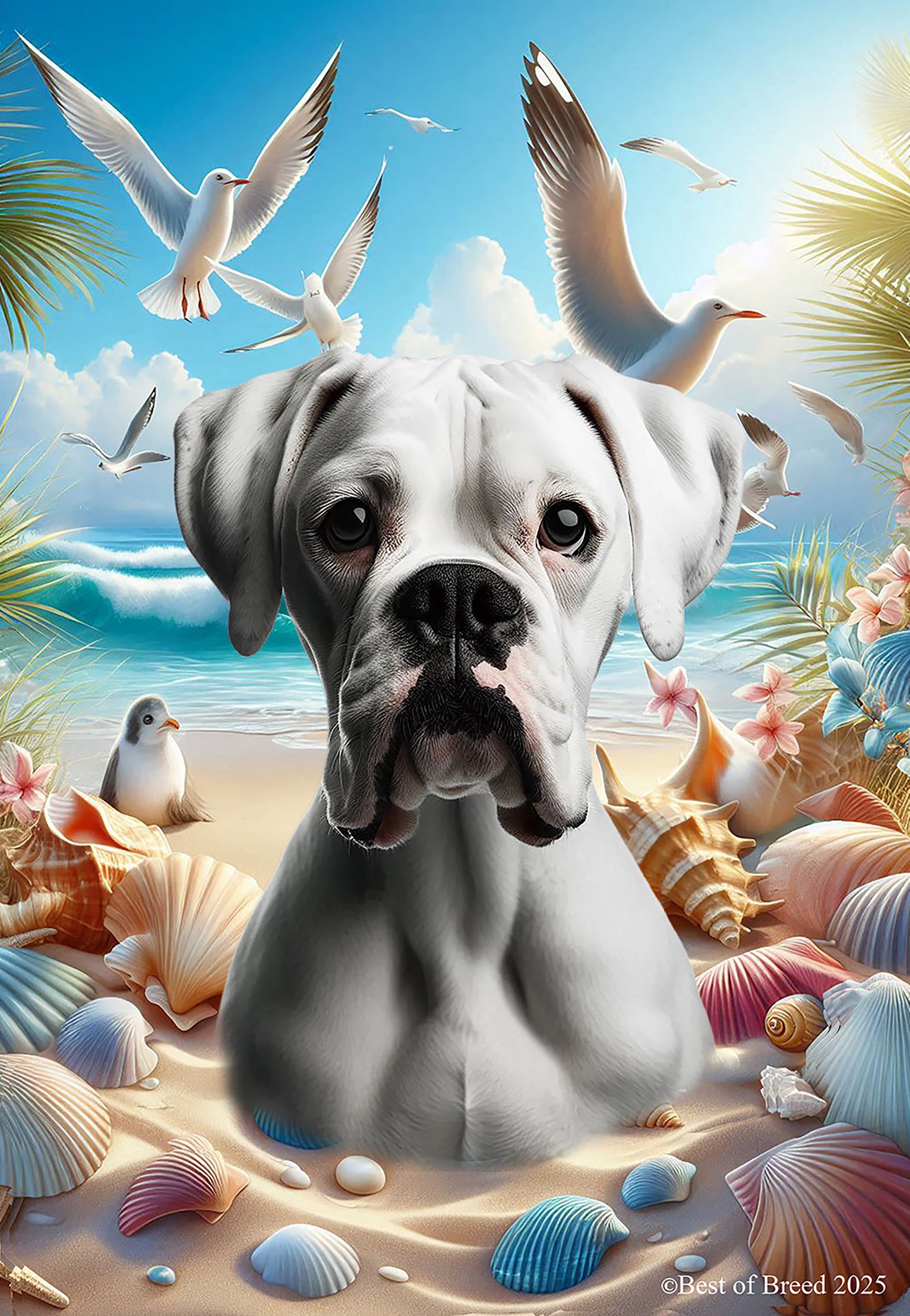 Boxer White Uncropped - Best of Breed Summer Beach Outdoor Garden Flag ...