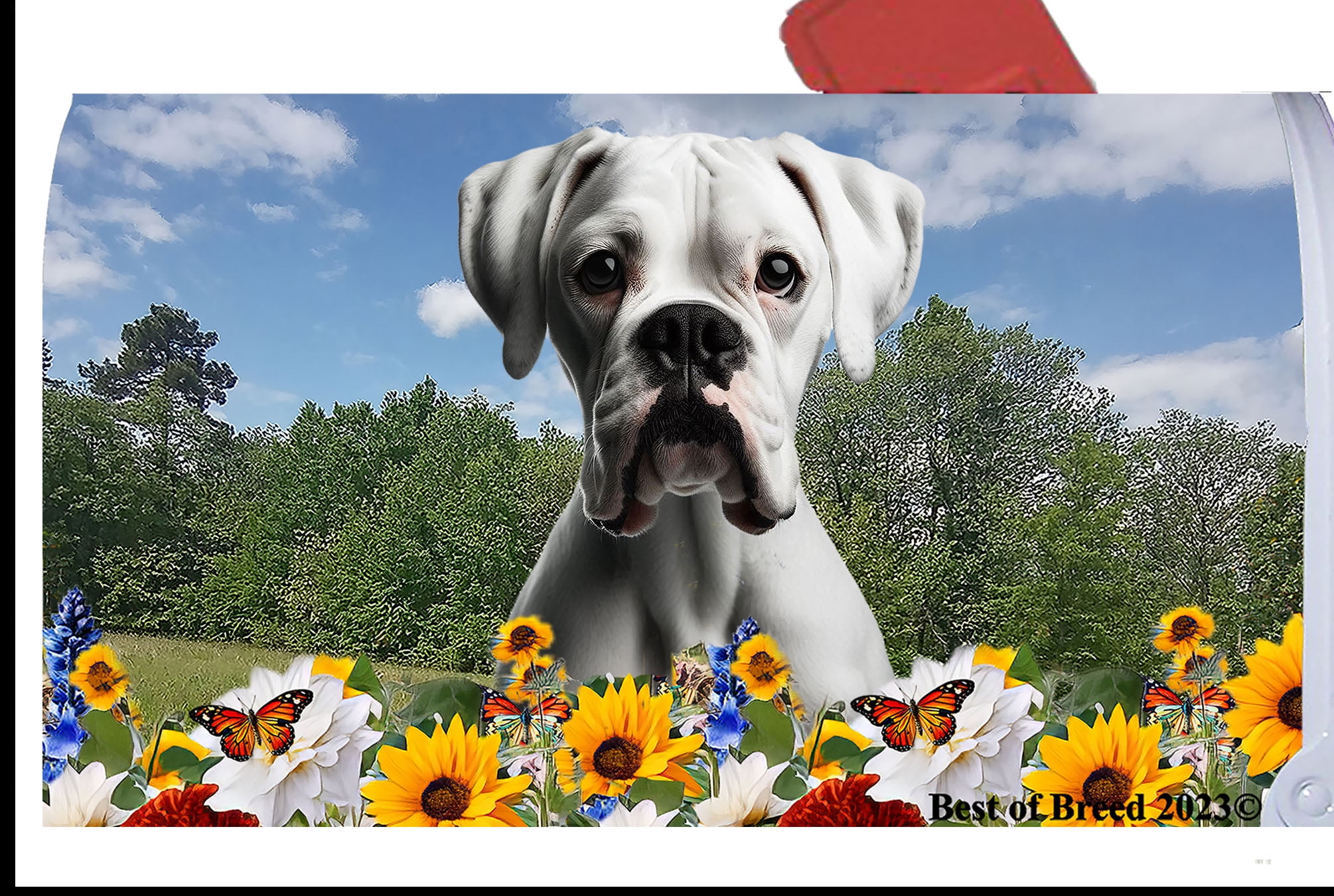 Boxer White Uncropped - Best of Breed Summer Flowers Mailbox Cover Hi ...