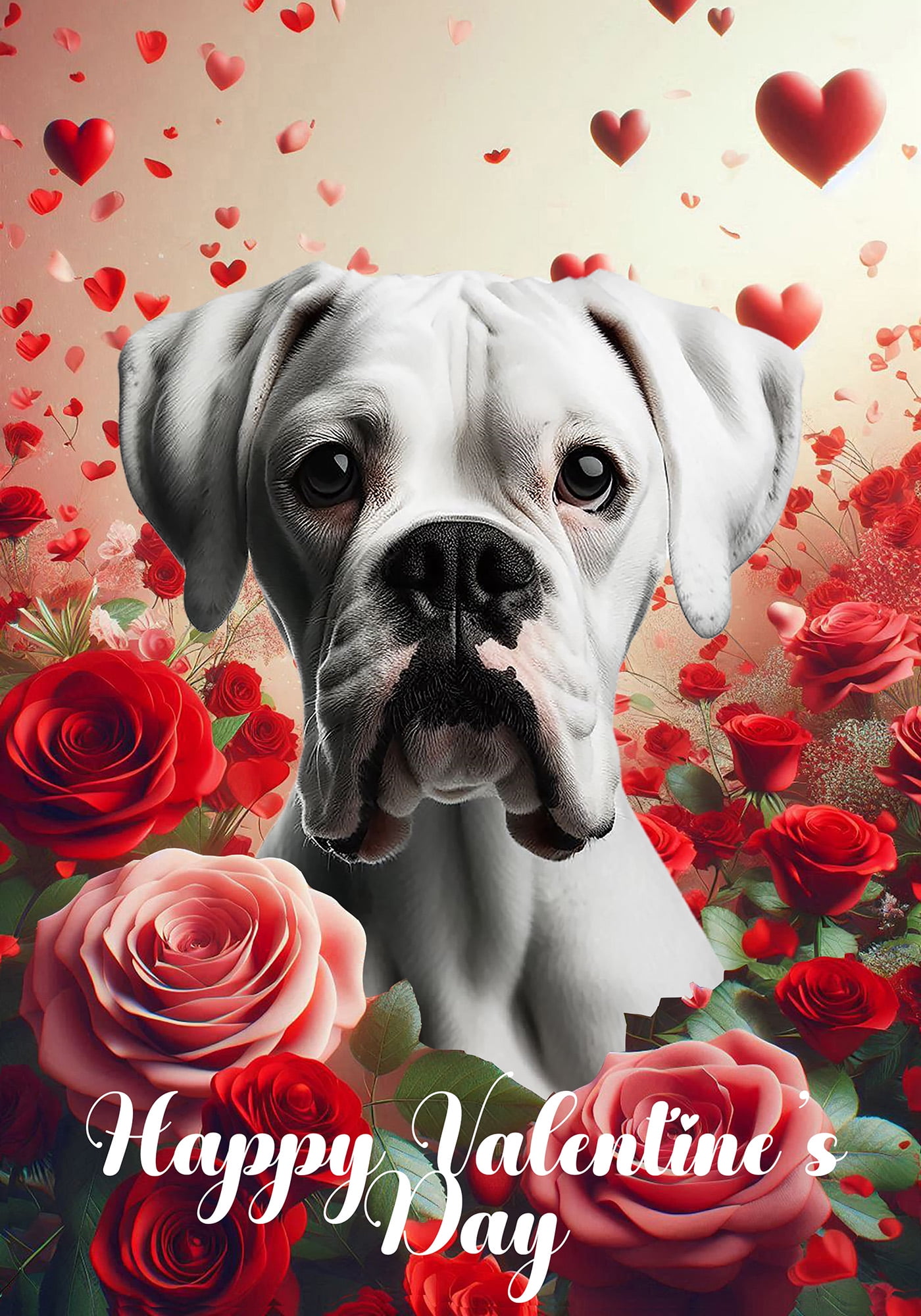 Boxer White Uncropped - Best of Breed Valentines Day Outdoor House Flag ...