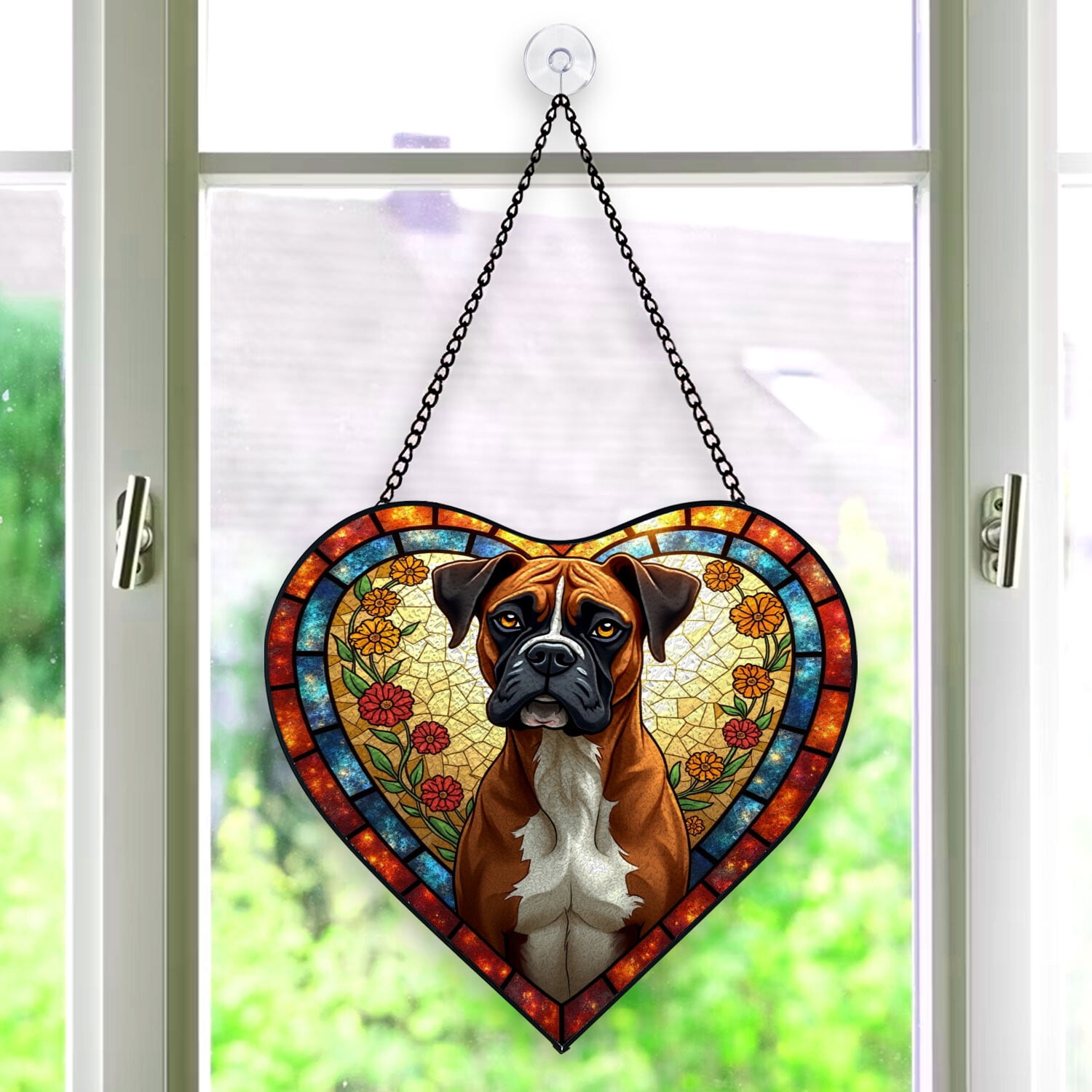 Boxer Window Hanging Stained Glass Christmas , Boxer Dog Suncatchers ...