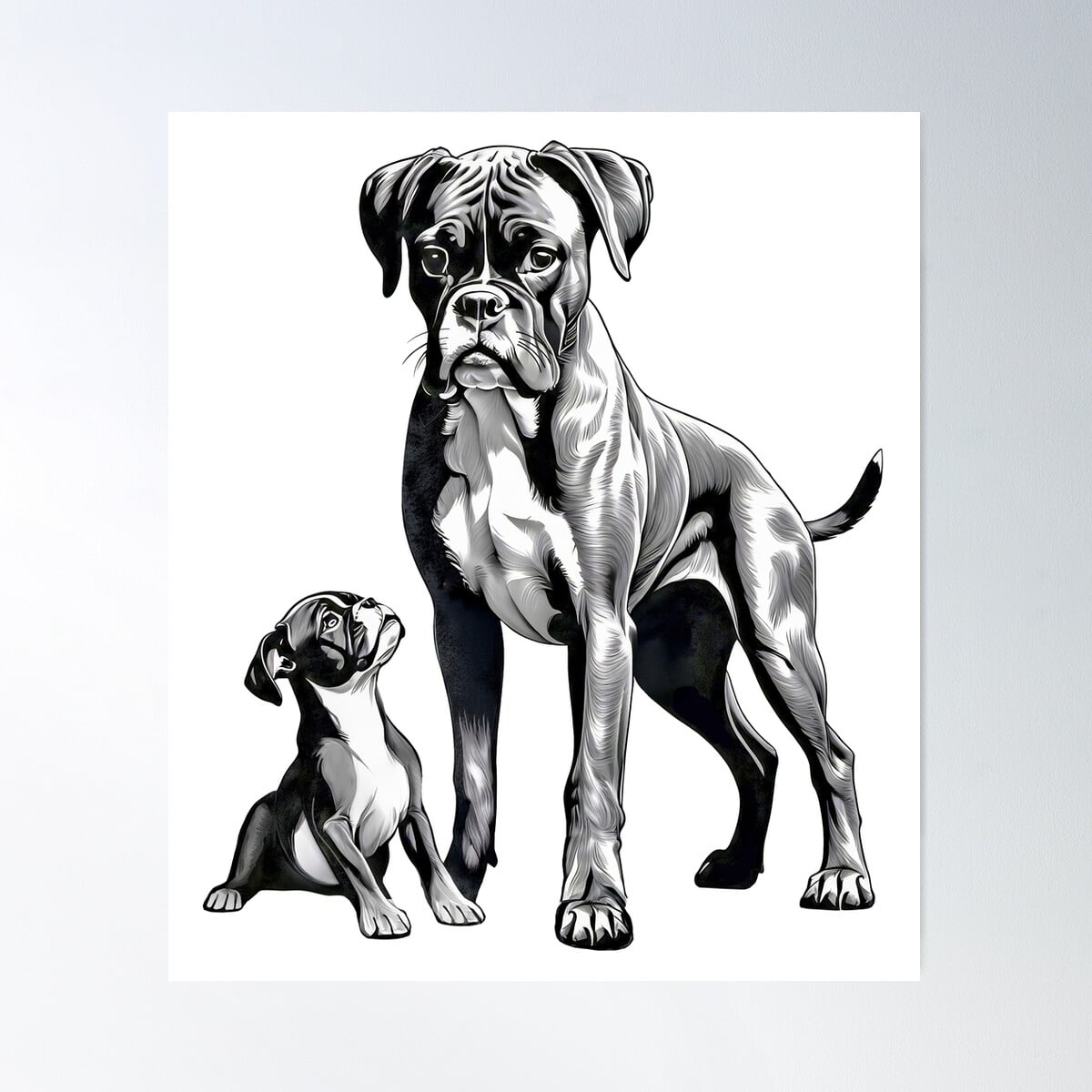 Boxer With Pup Poster Wall Art, Modern Wall Decor For Living Room ...