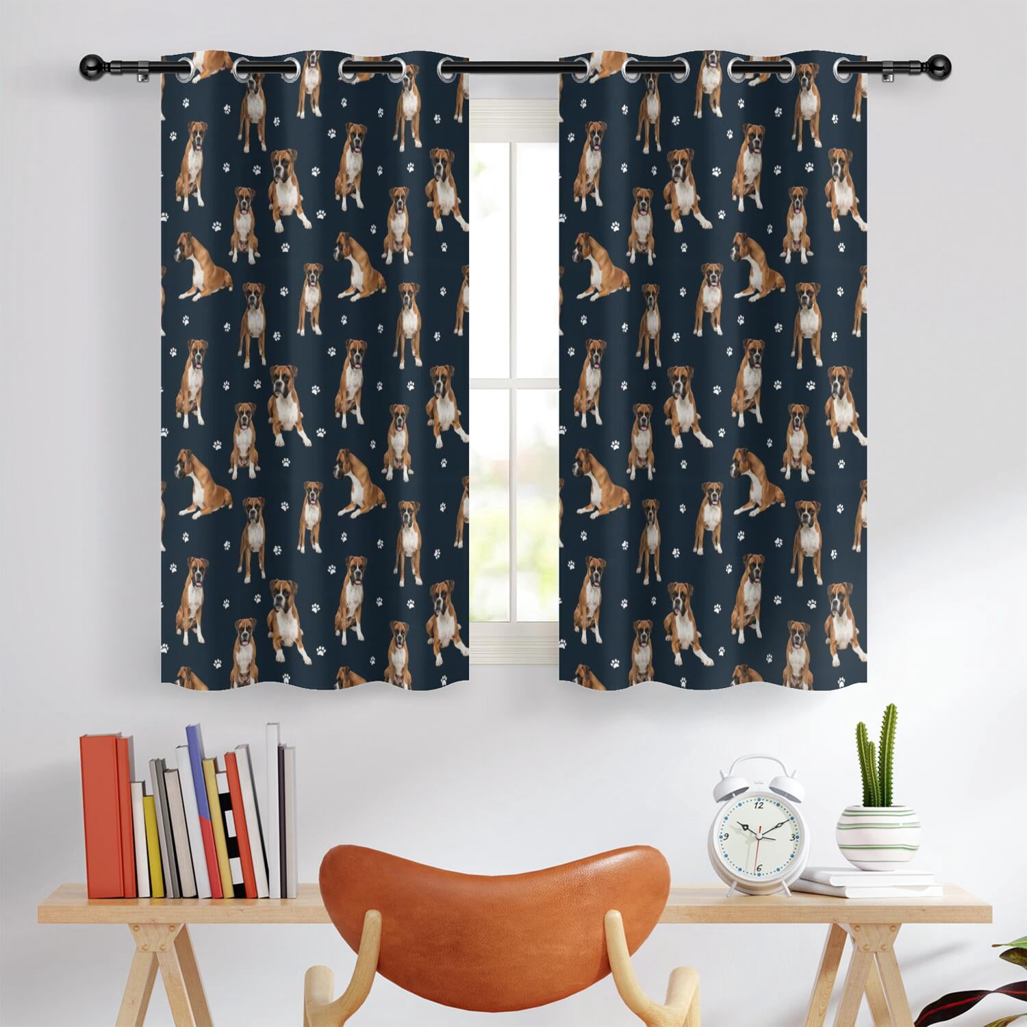 Boxer and Dog Paw Print Blue Pattern Blackout Curtains,Triple Weaved ...