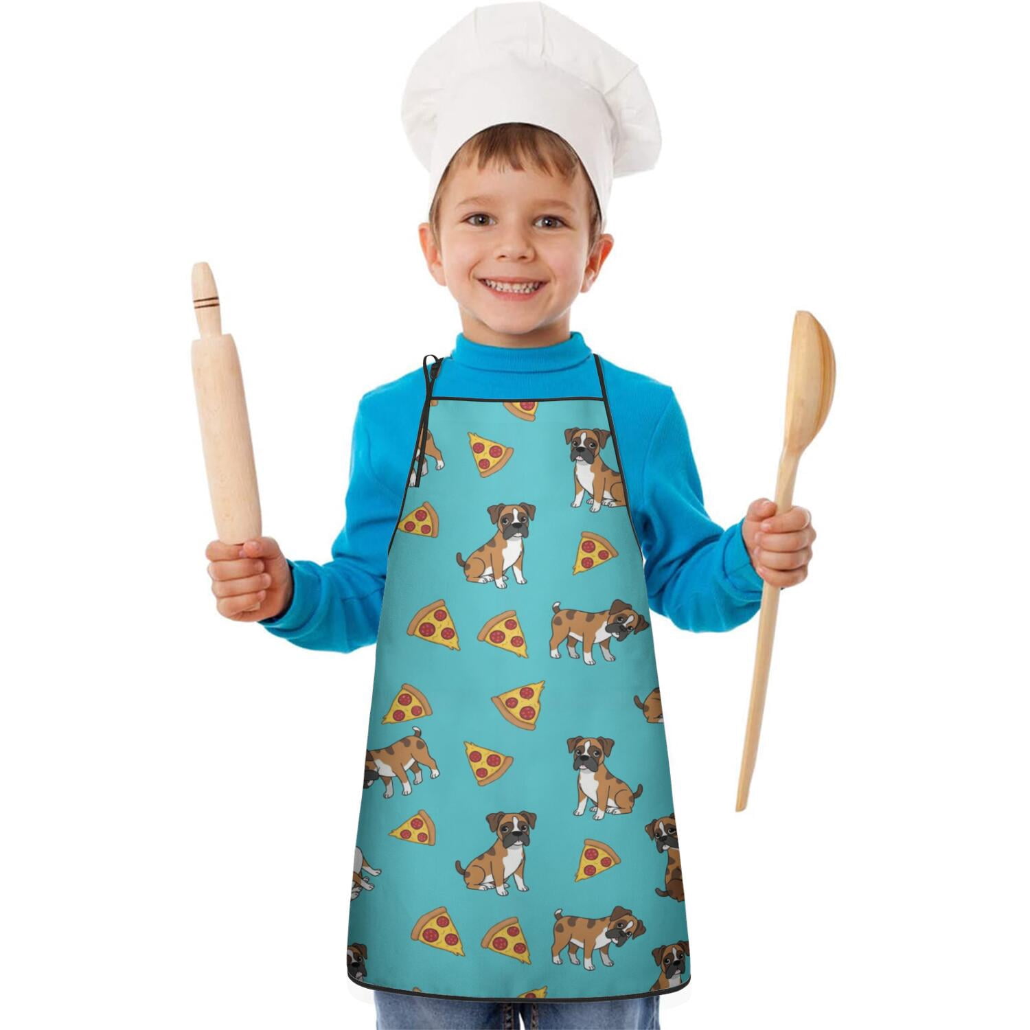 Boxer and Pizza Blue Pattern Teens Aprons, Adjustable Neck Strap ...