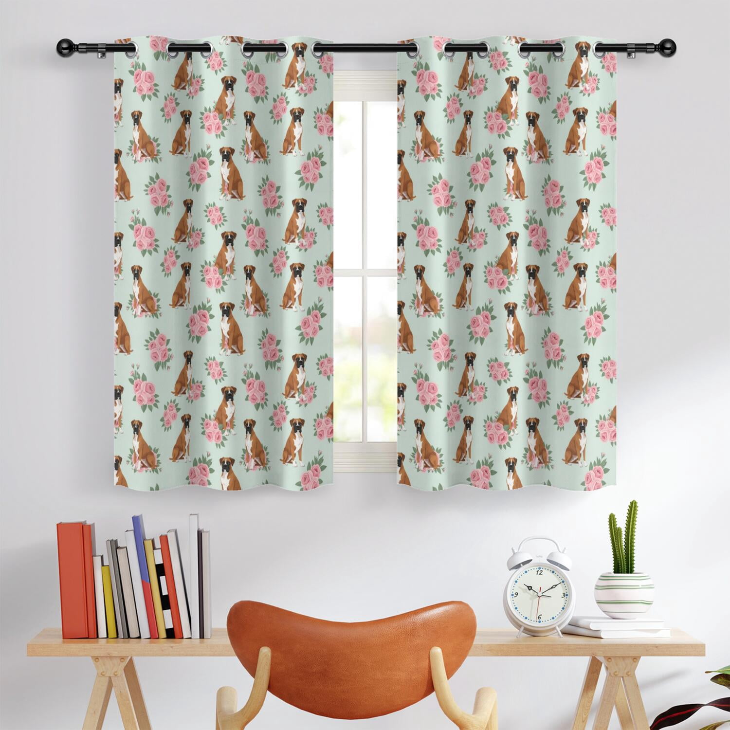 Boxer and Rose Green Pattern Blackout Curtains,Triple Weaved Fabric ...