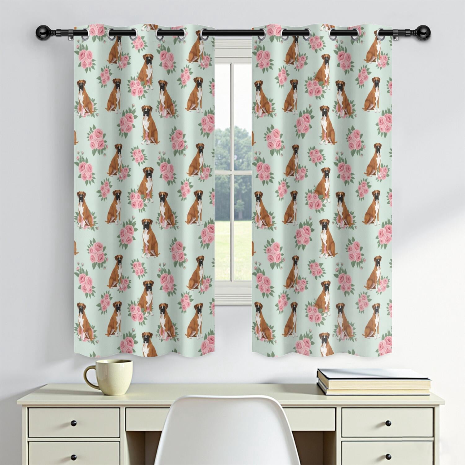 Boxer and Rose Green Pattern Blackout Curtains,Triple Weaved Fabric ...