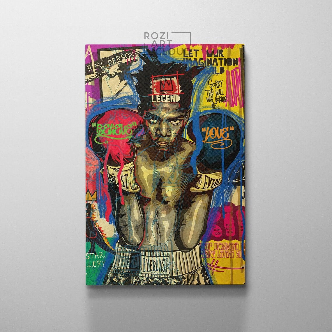 Boxer portrait Poster graffiti wall art street pop art mixed, Stretched ...