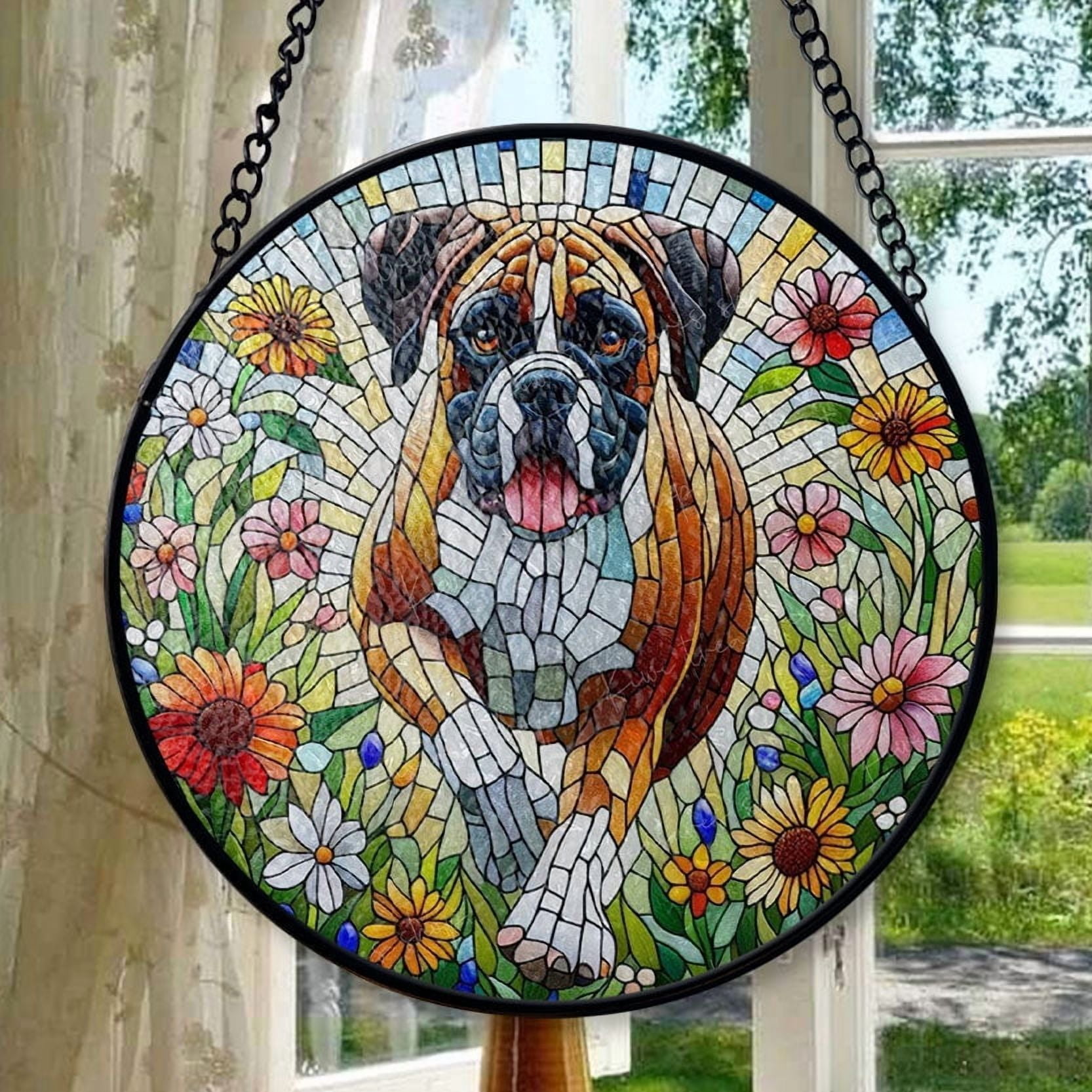 Boxer wildflowers GLASS Suncatcher Hanging, boxer suncatcher window ...