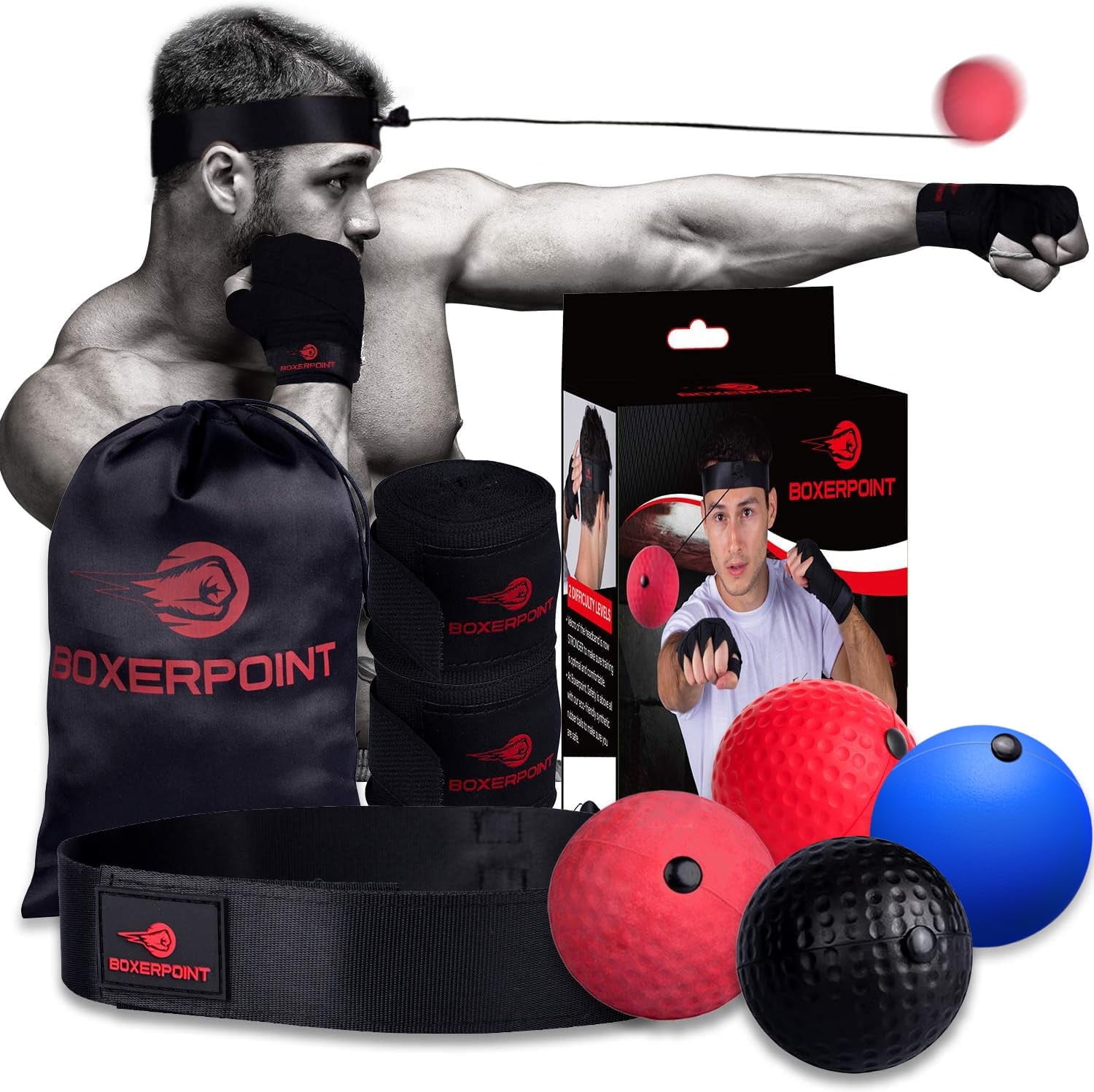 Boxerpoint, Boxing Reflex Ball, 4 Skill Levels, 13 Pc Set, Adults ...