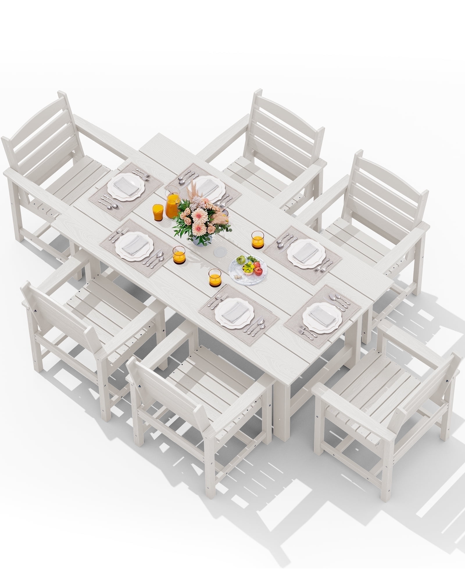 Boxiao 7-Piece Patio Dining Table Sets, Outdoor HDPE Dining Furniture ...