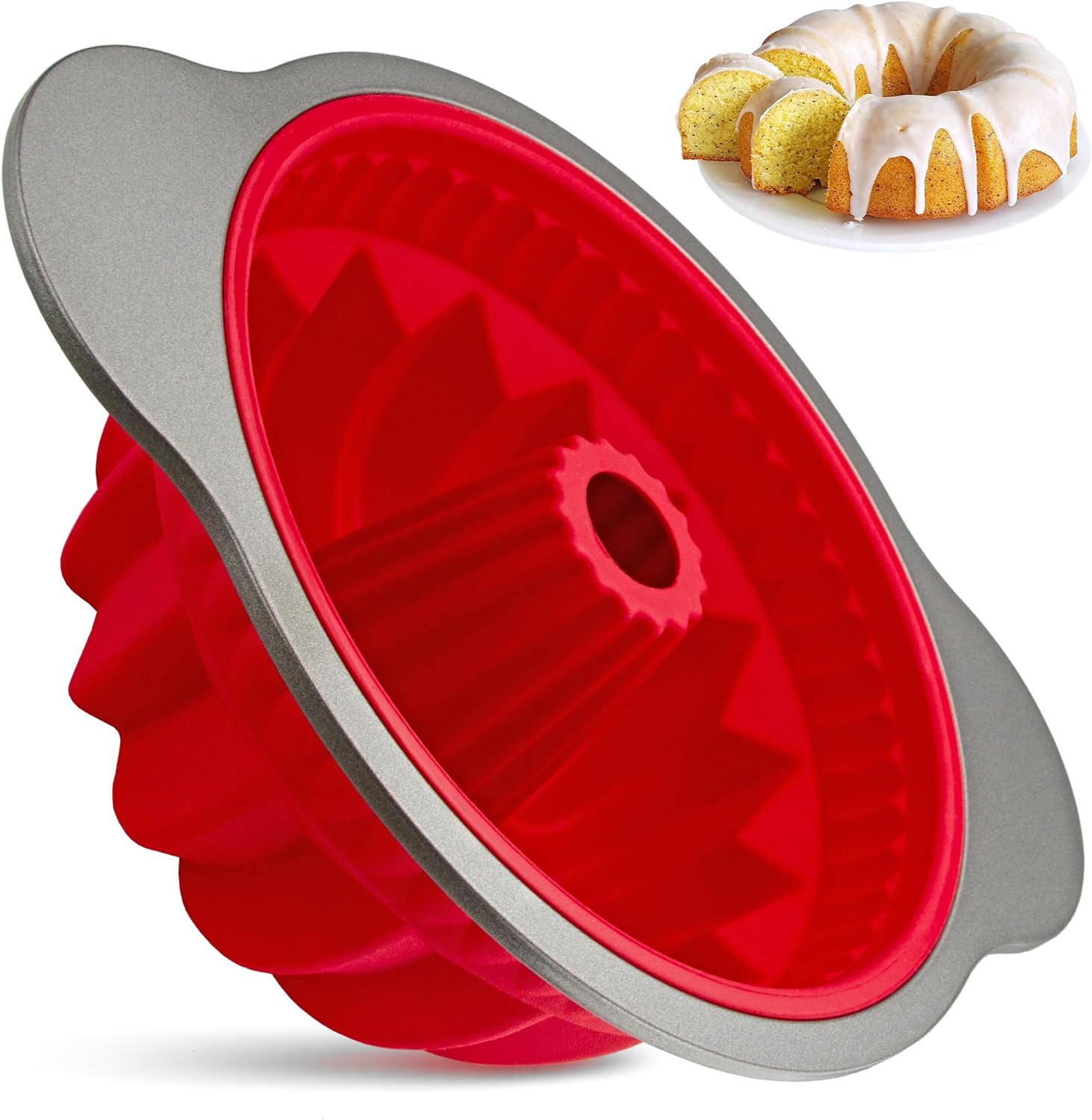 Silicone Baking Molds, European Grade Fluted Round Cake Pan, Non-Stick ...