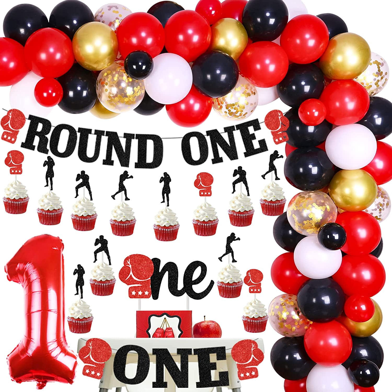 Boxing 1st Birthday Party Decor for Boys, 'Happy Sports First' Balloon ...