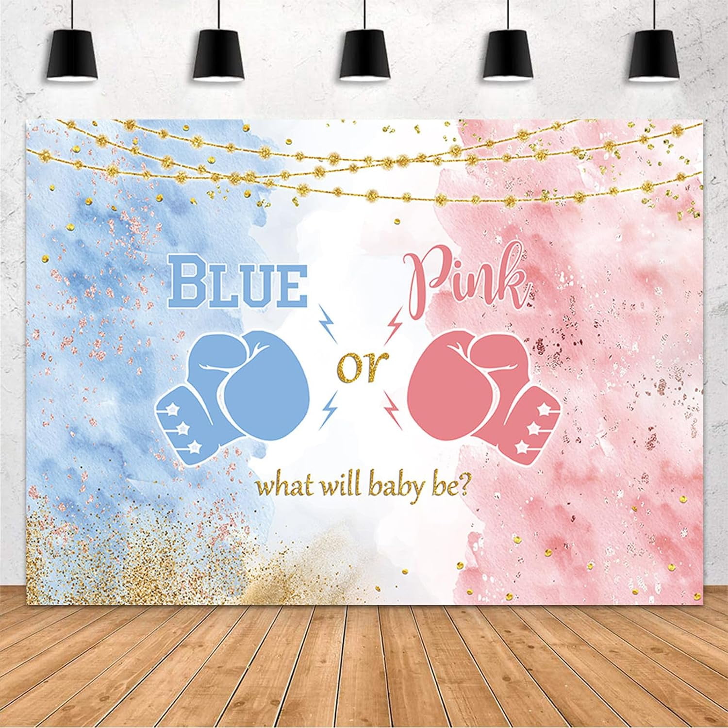 Boxing Baby Shower Backdrop Blue Pink Gender Reveal Backdrop Boy or ...