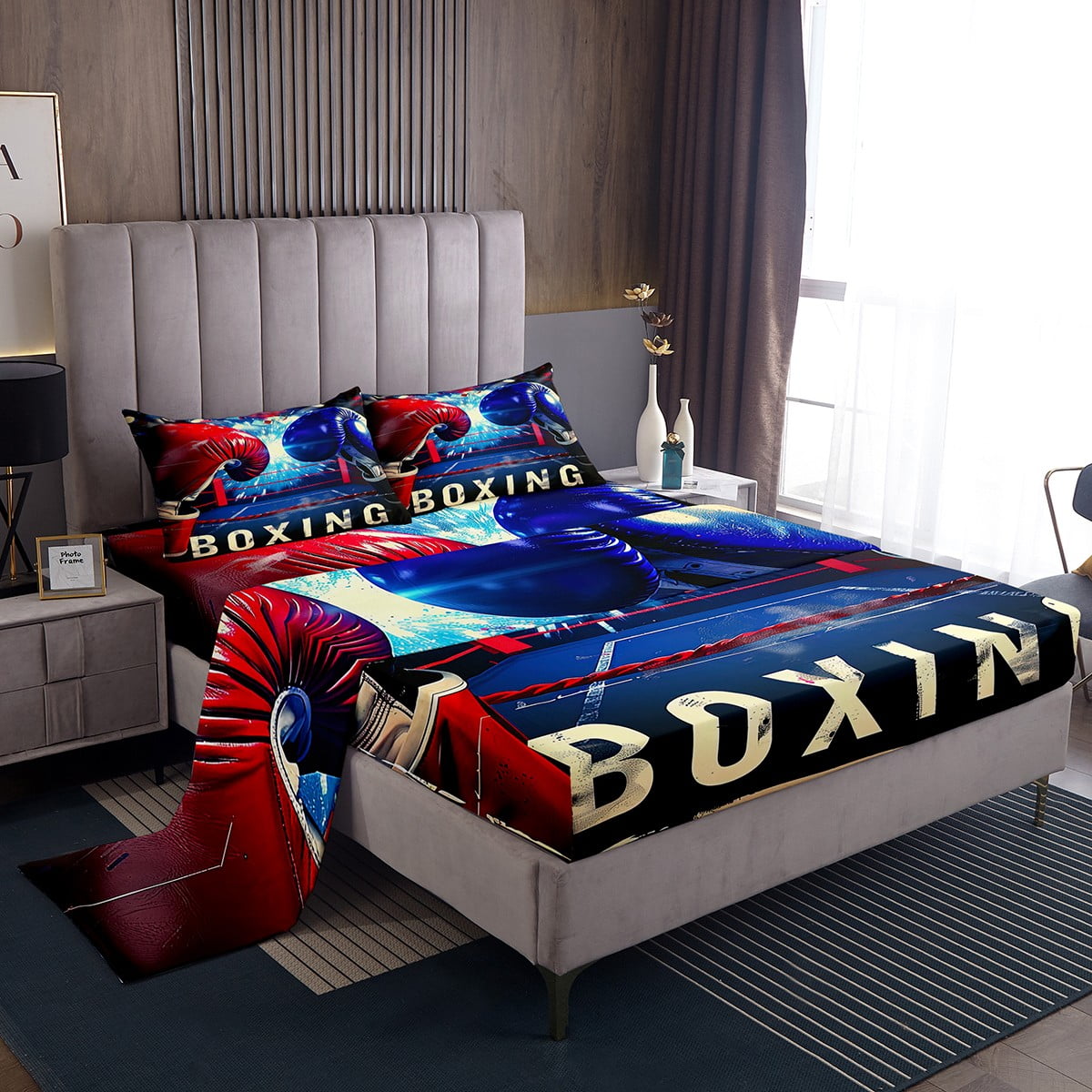 Boxing Bed Sheets Set Red Blue Boxing Gloves Sheet Set Full,Fighting ...