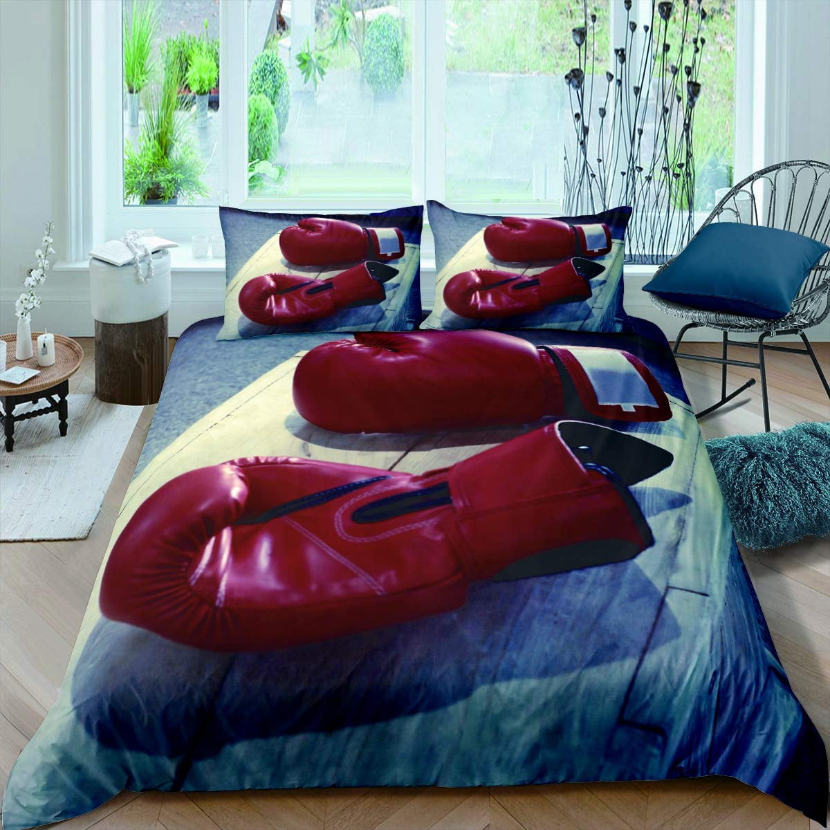 Boxing Bedding Set Red Boxing Gloves Pattern Comforter Cover Sports ...