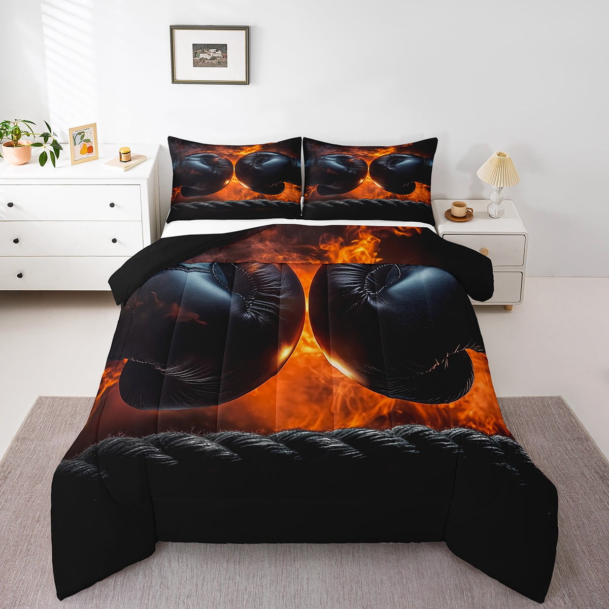 Boxing Bedding Set Sports Game Comforter Set Boxing Gloves Down Comforter Pugilism Theme Bed Set