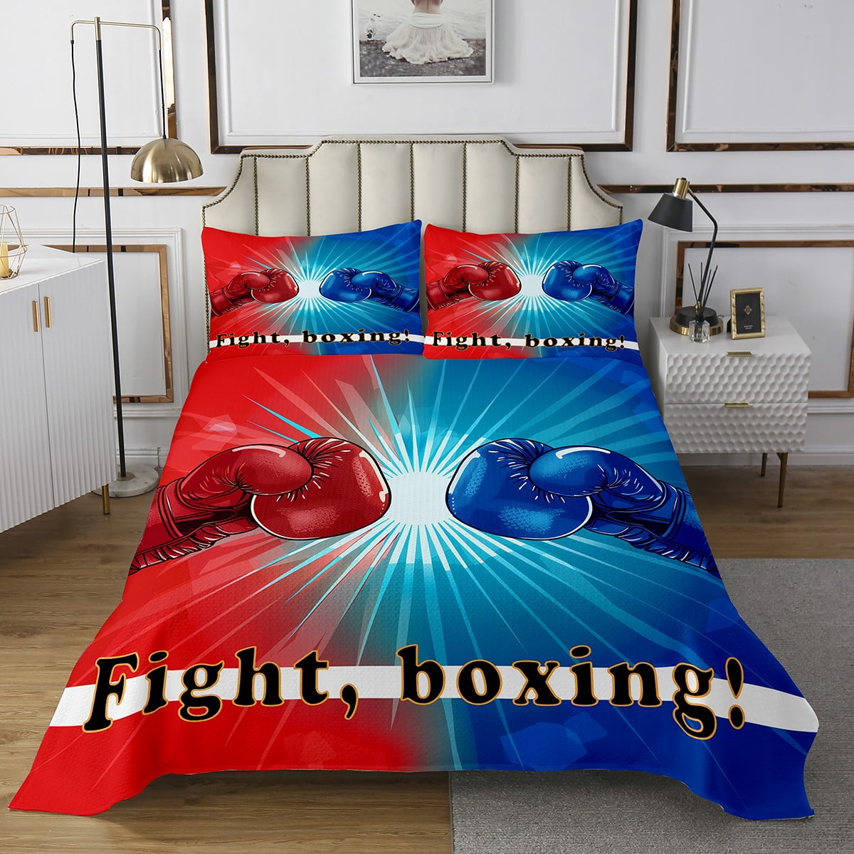 Boxing Bedspread Set Boxing Gloves Coverlet Set,Pugilism Game Quilt Set ...