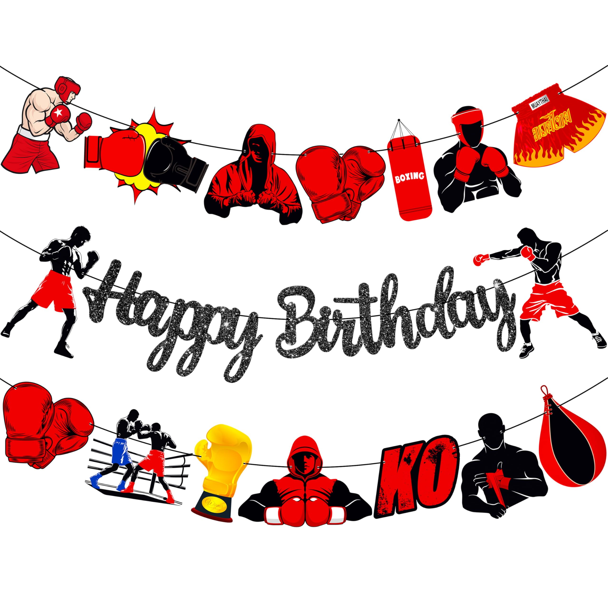 Boxing Birthday Party Decorations DHF10 Black Boxing Happy Birthday ...