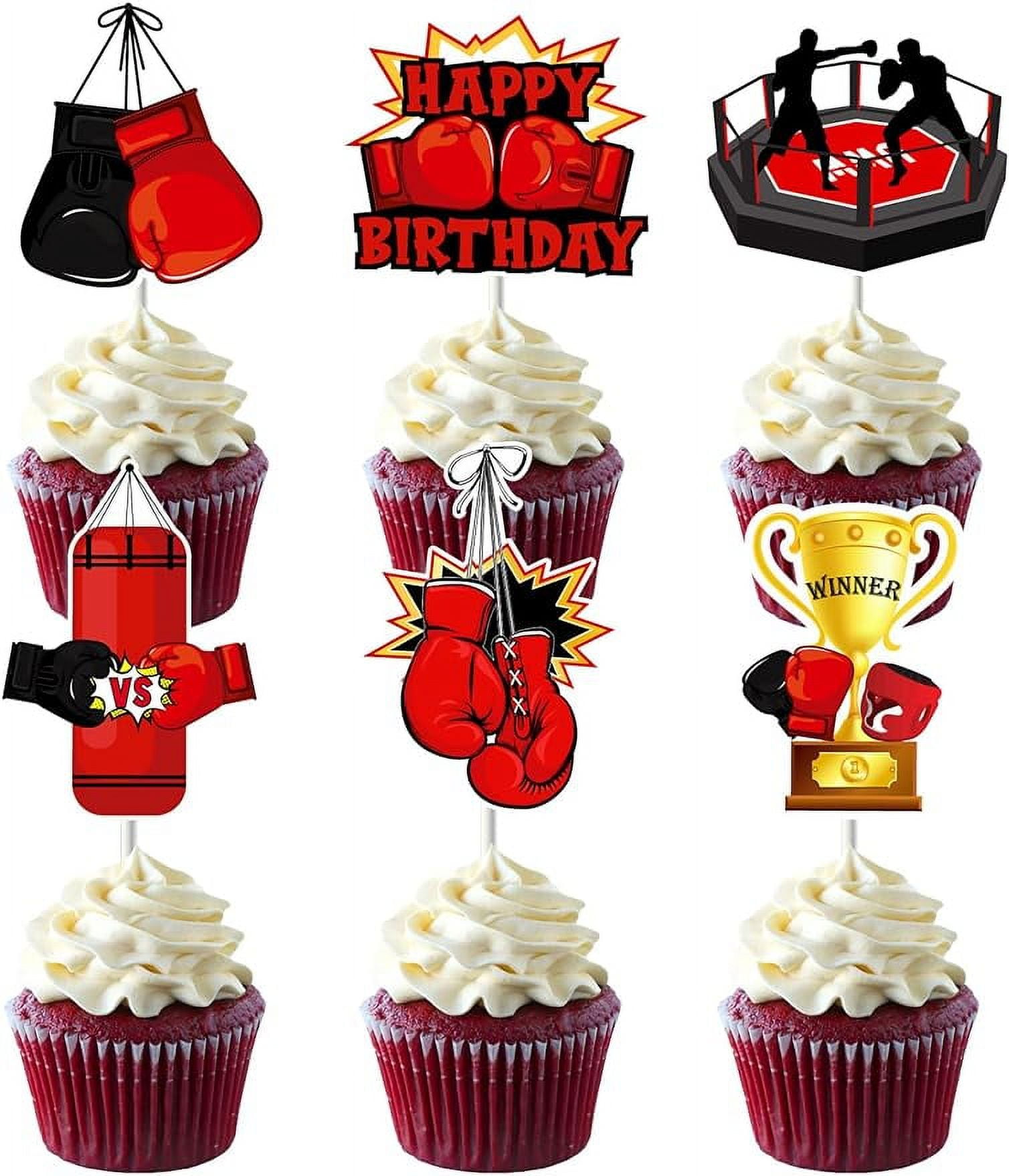Boxing Cake Topper Decorations 36PCS Boxing Red Happy Birthday Cake ...