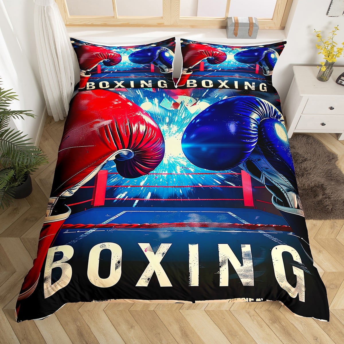 Boxing Duvet Cover Set Red Blue Boxing Gloves Bedding Sets,Fighting ...