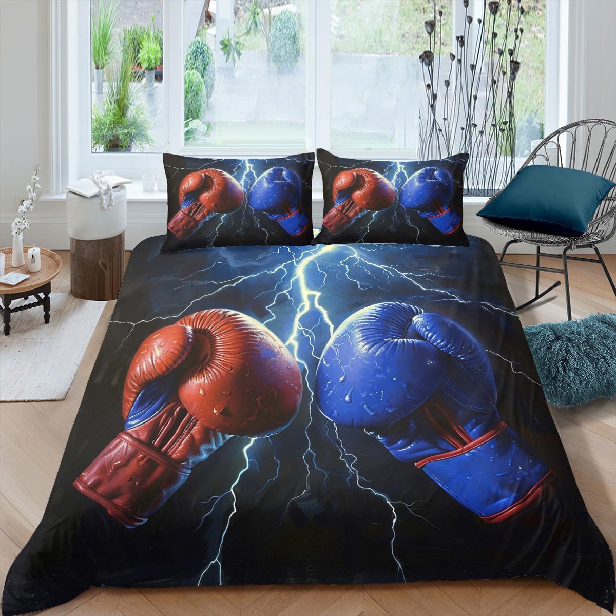 Boxing Extreme Sports Duvet Cover Red and Blue Box Gloves Quilt Cover ...