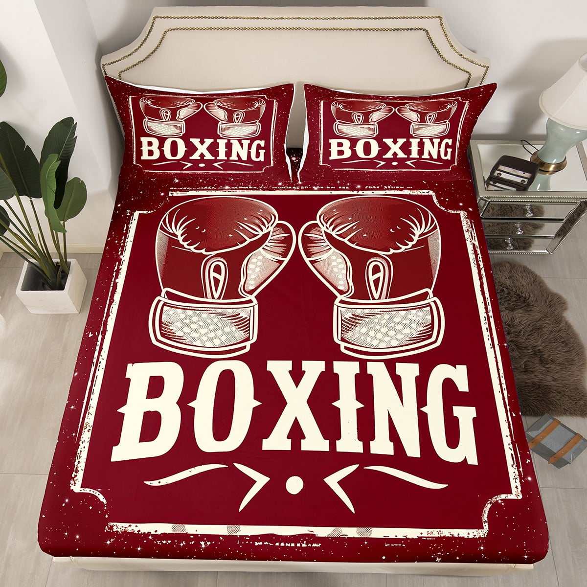 Boxing Fitted Sheet Boxing Gloves Bed Sheets Queen,Fighting Competition ...