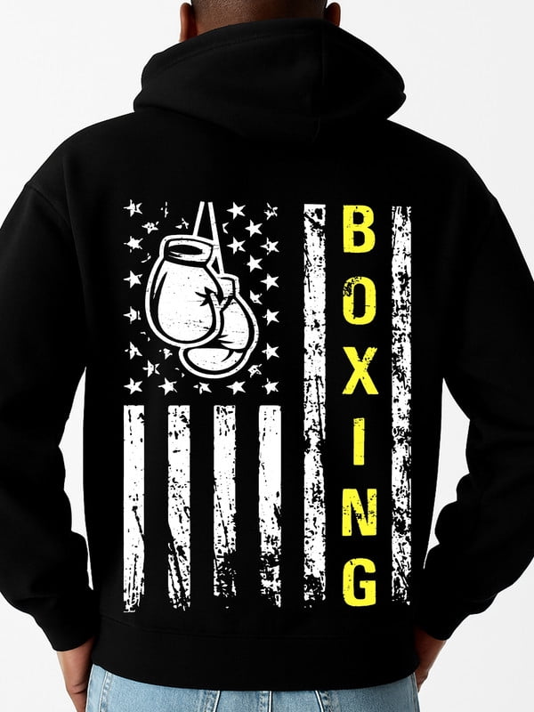 Boxing Flag Hoodie hoodies & sweatshirt men's machine washable black ...