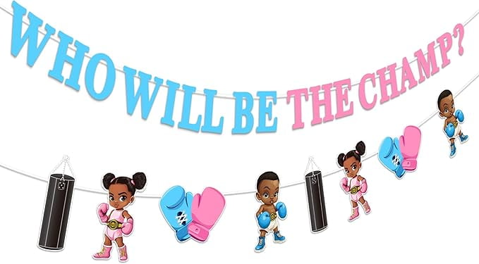Boxing Gender Reveal Decorations, Who Will Be The Champ Banner, Boxer ...