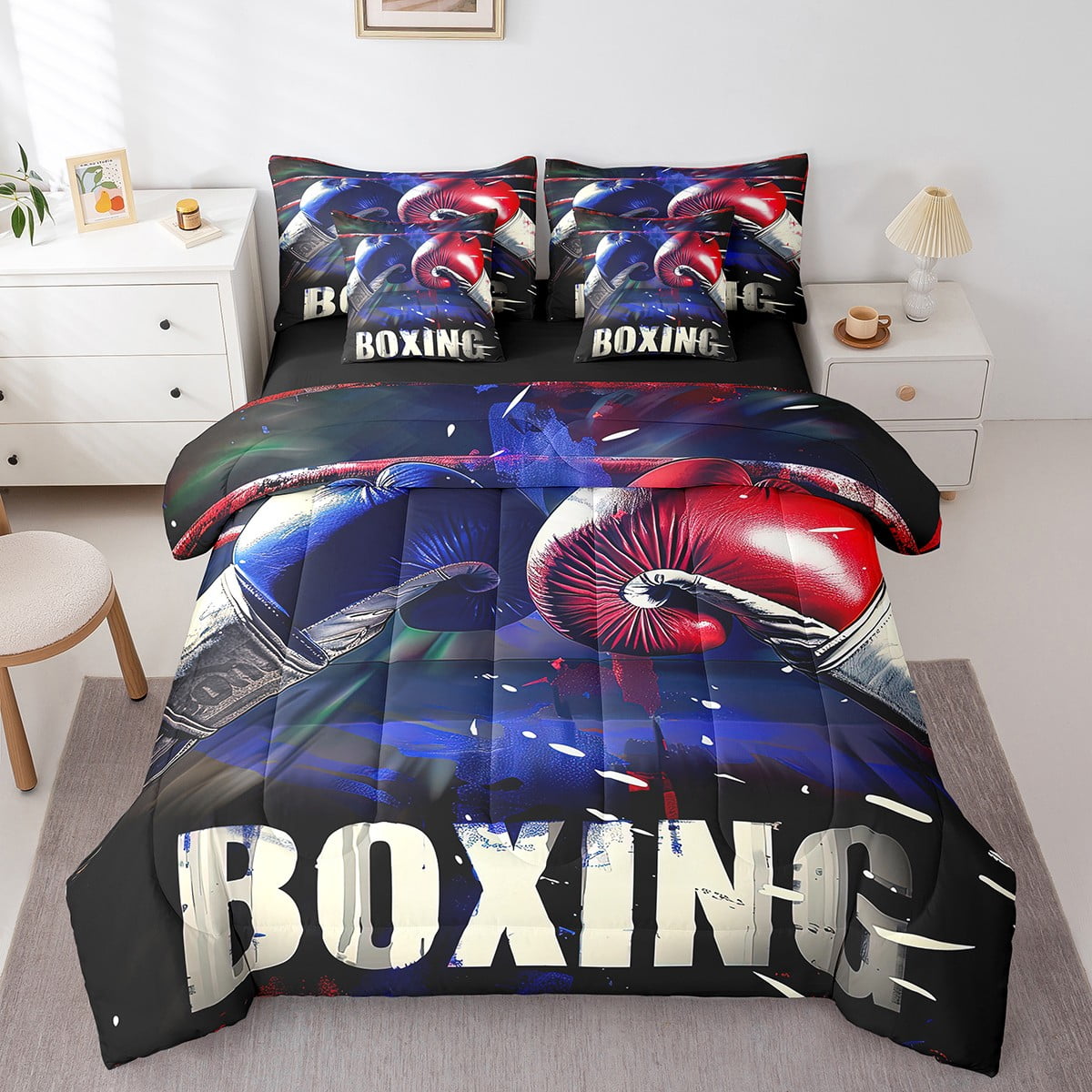 Boxing Gloves Bed in a Bag King Size Comforter Set 7 Pieces,Sports ...