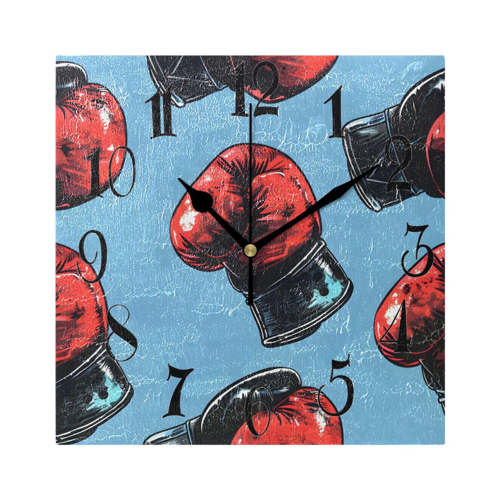 Boxing Gloves Wall Clock Decorative Square Silent Non-Ticking Operated ...