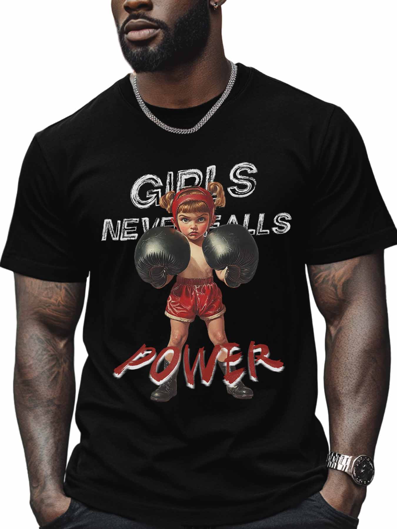 Boxing Graphic Men's T-Shirts, Girls Never Falls T Shirts for Men Power ...